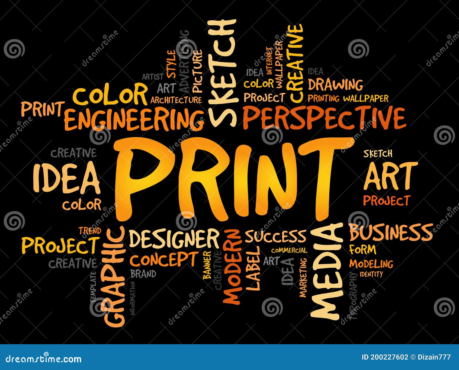 PRINT word cloud stock illustration. Illustration of cloud - 200227602