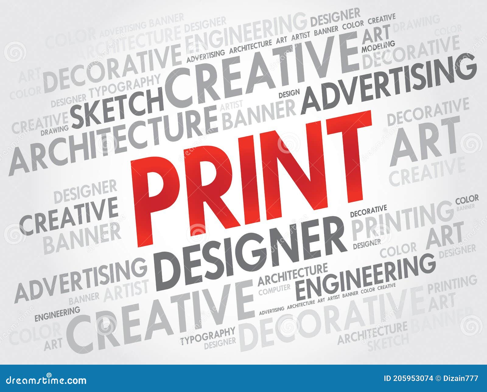 PRINT word cloud stock illustration. Illustration of objects - 205953074