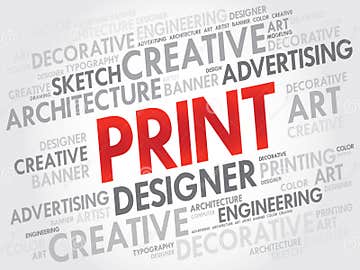 PRINT word cloud stock illustration. Illustration of objects - 205953074