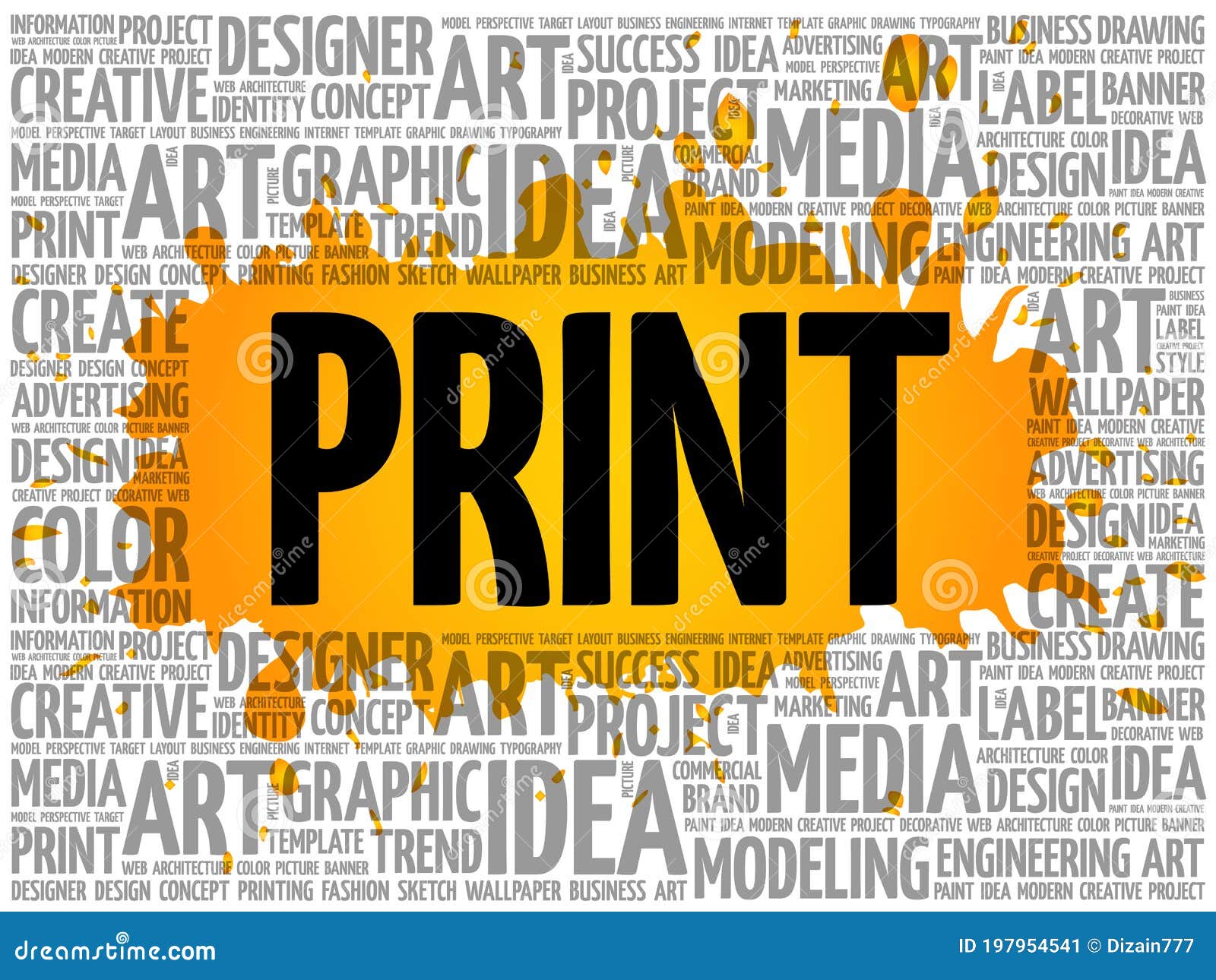 PRINT Word Cloud, Creative Concept Stock Illustration - Illustration of ...