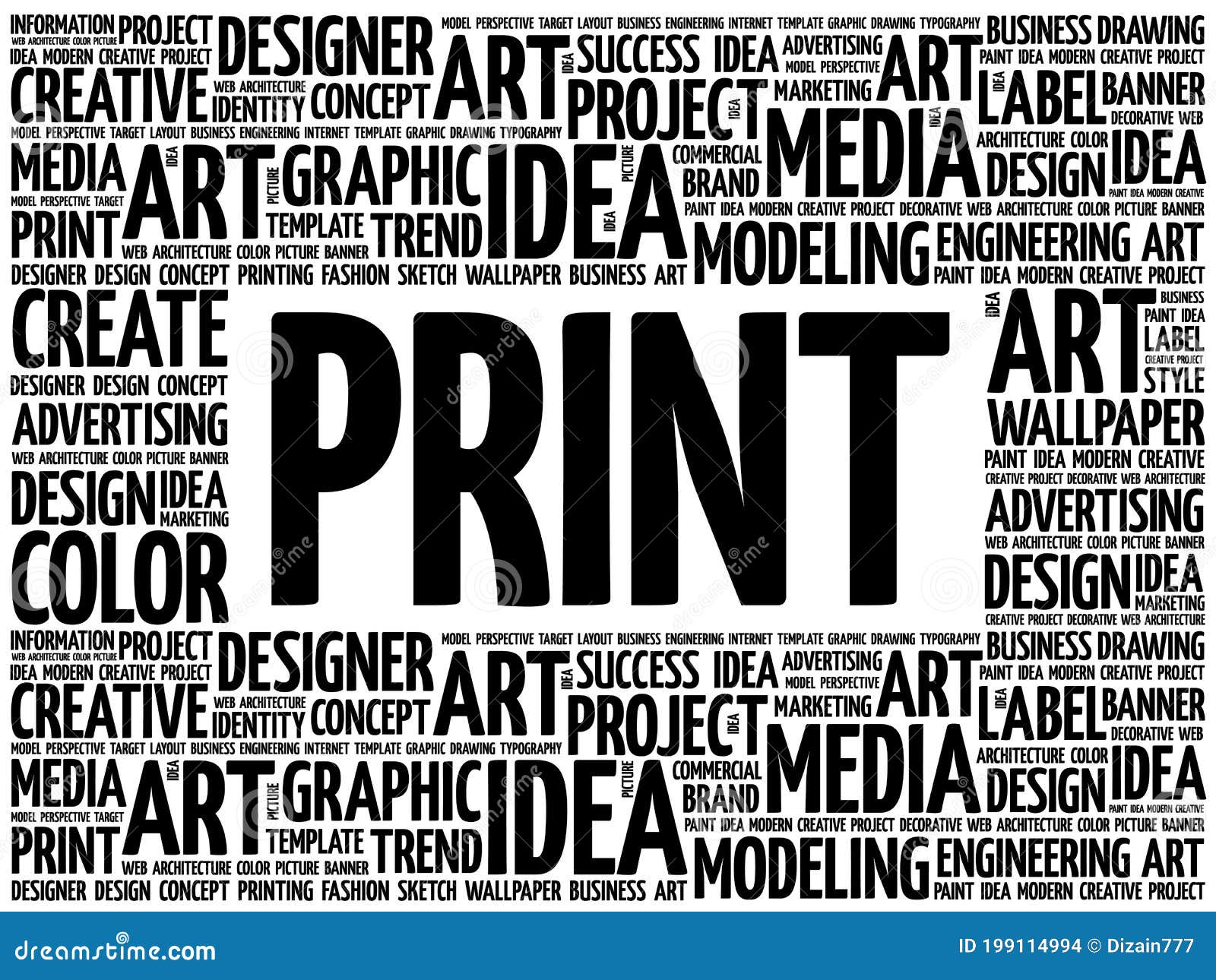 PRINT word cloud stock illustration. Illustration of brochure - 199114994