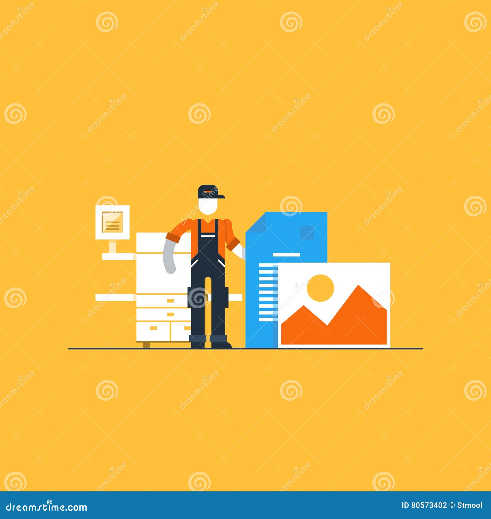 Print Worker with Printer and Documents Stock Vector - Illustration of ...