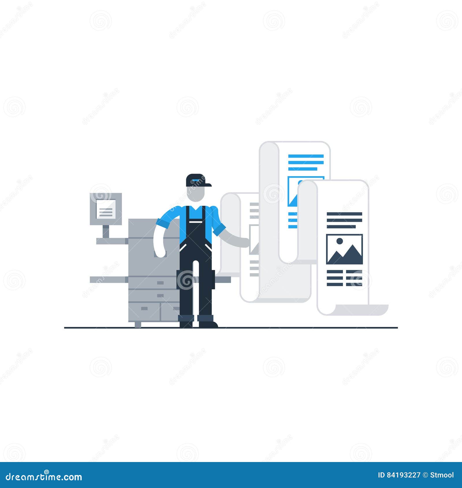 Print Worker with Printer and Documents Stock Vector - Illustration of ...