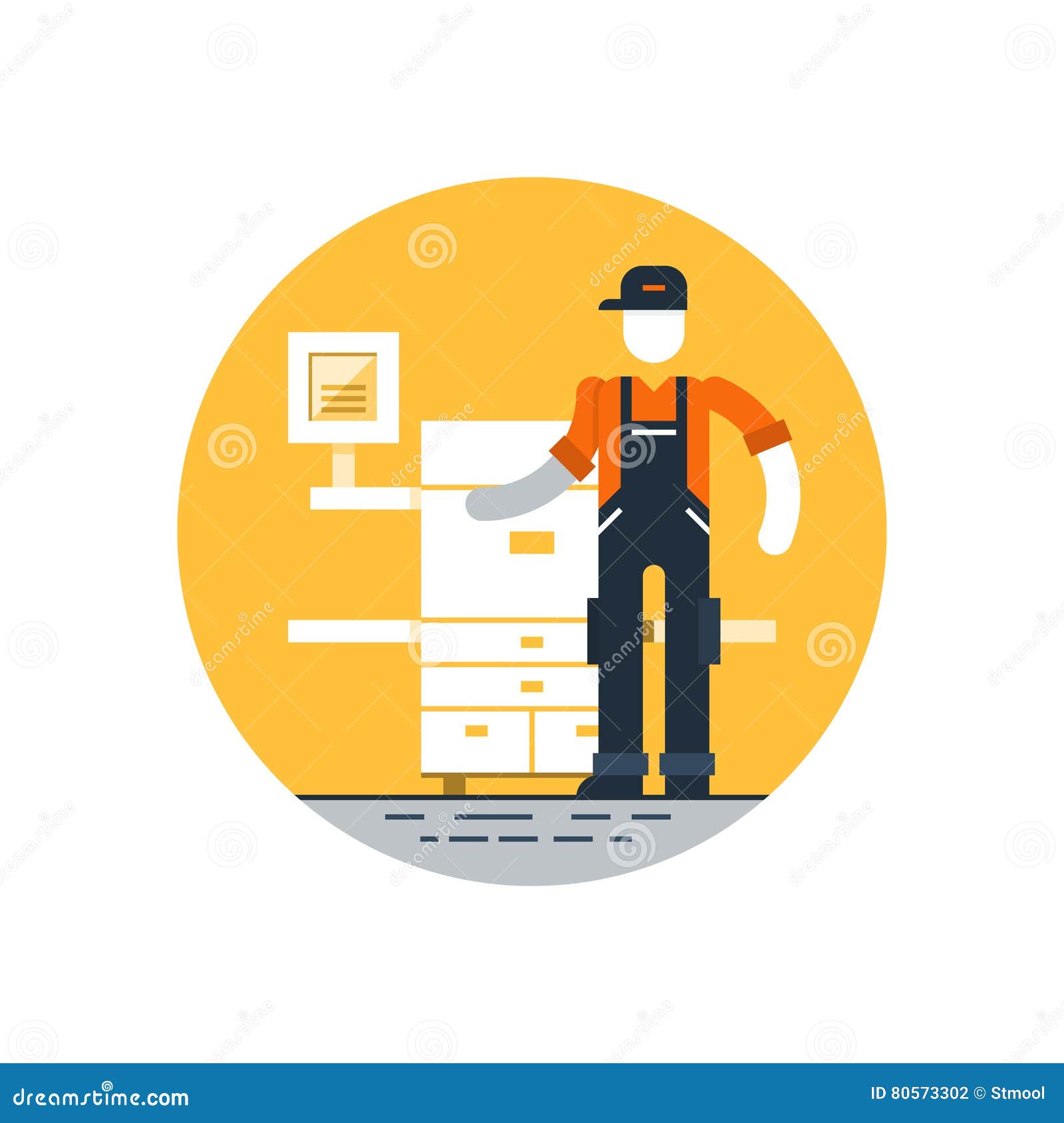 Print Worker in Uniform with Printer Stock Vector - Illustration of ...