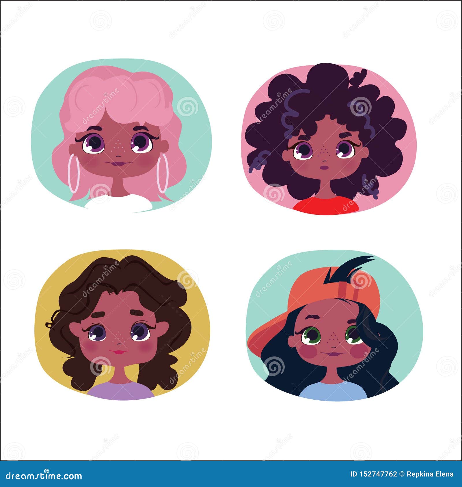 Young girls avatar set stock vector. Illustration of design - 152747762