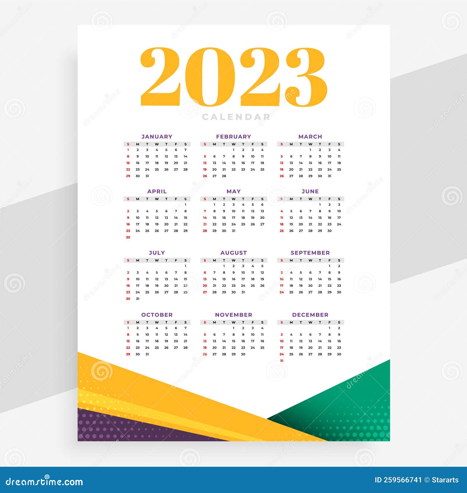 2023 Printable Calendar Layout in Page Style Vector Design Stock Vector ...