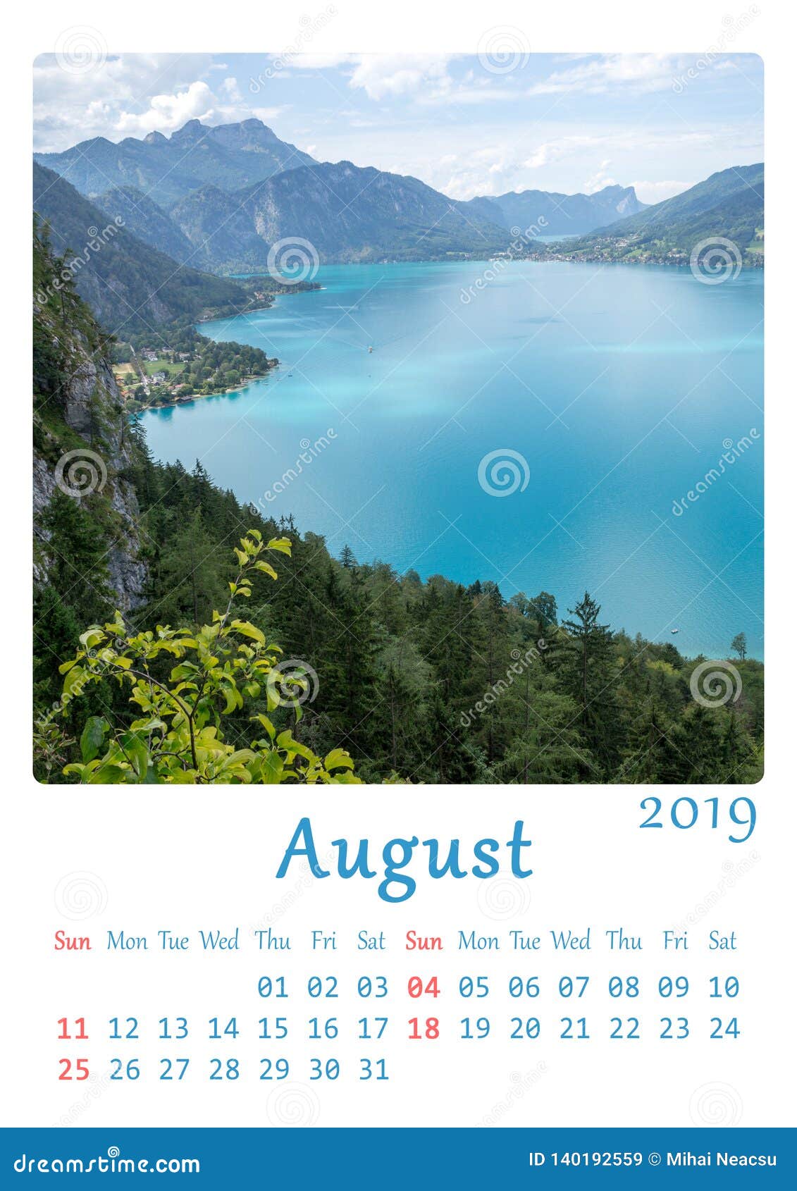 A4 Printable 2019 Minimalist Nature Calendar - Month of August Stock ...