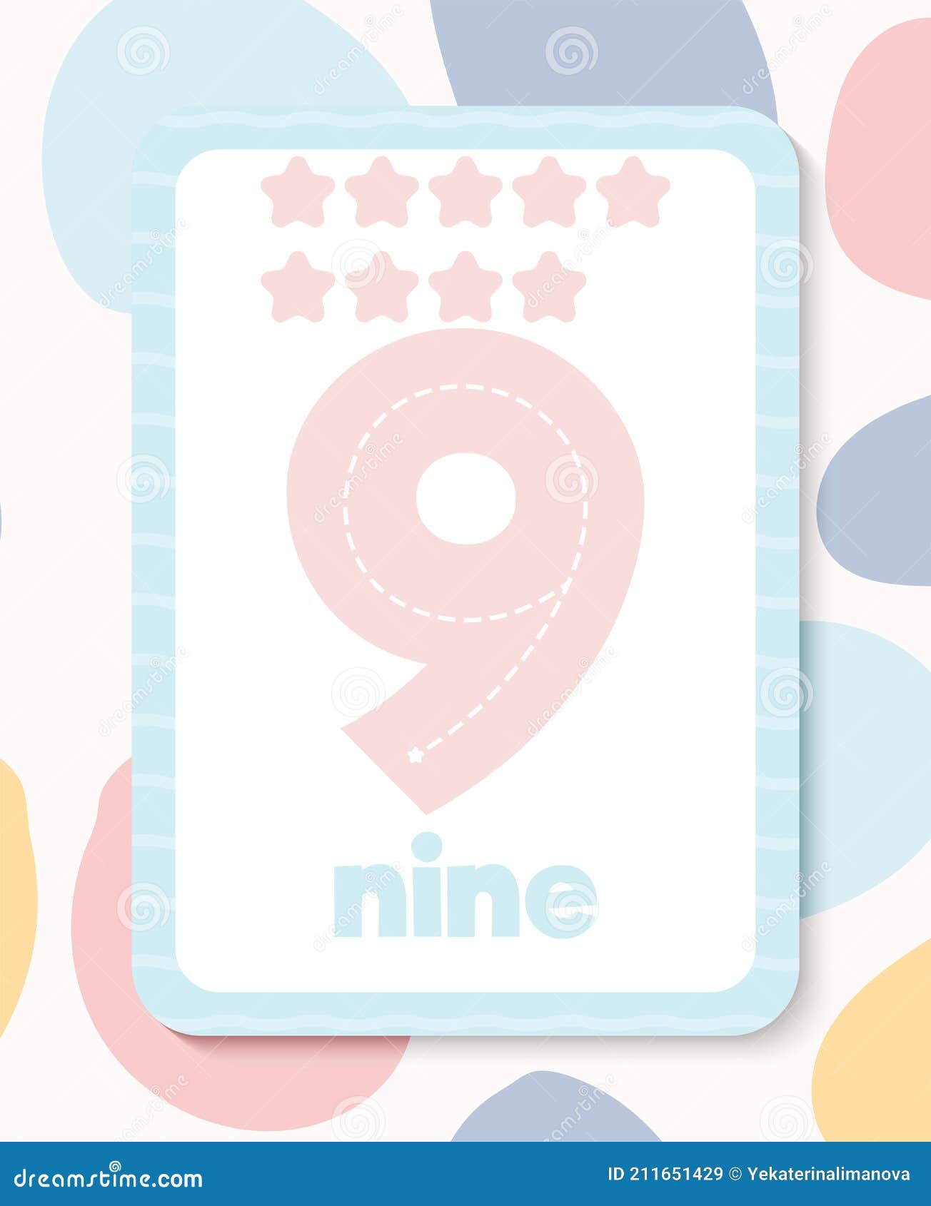 Printable Colourful Educational Number Flashcard. Cartoon Vector ...