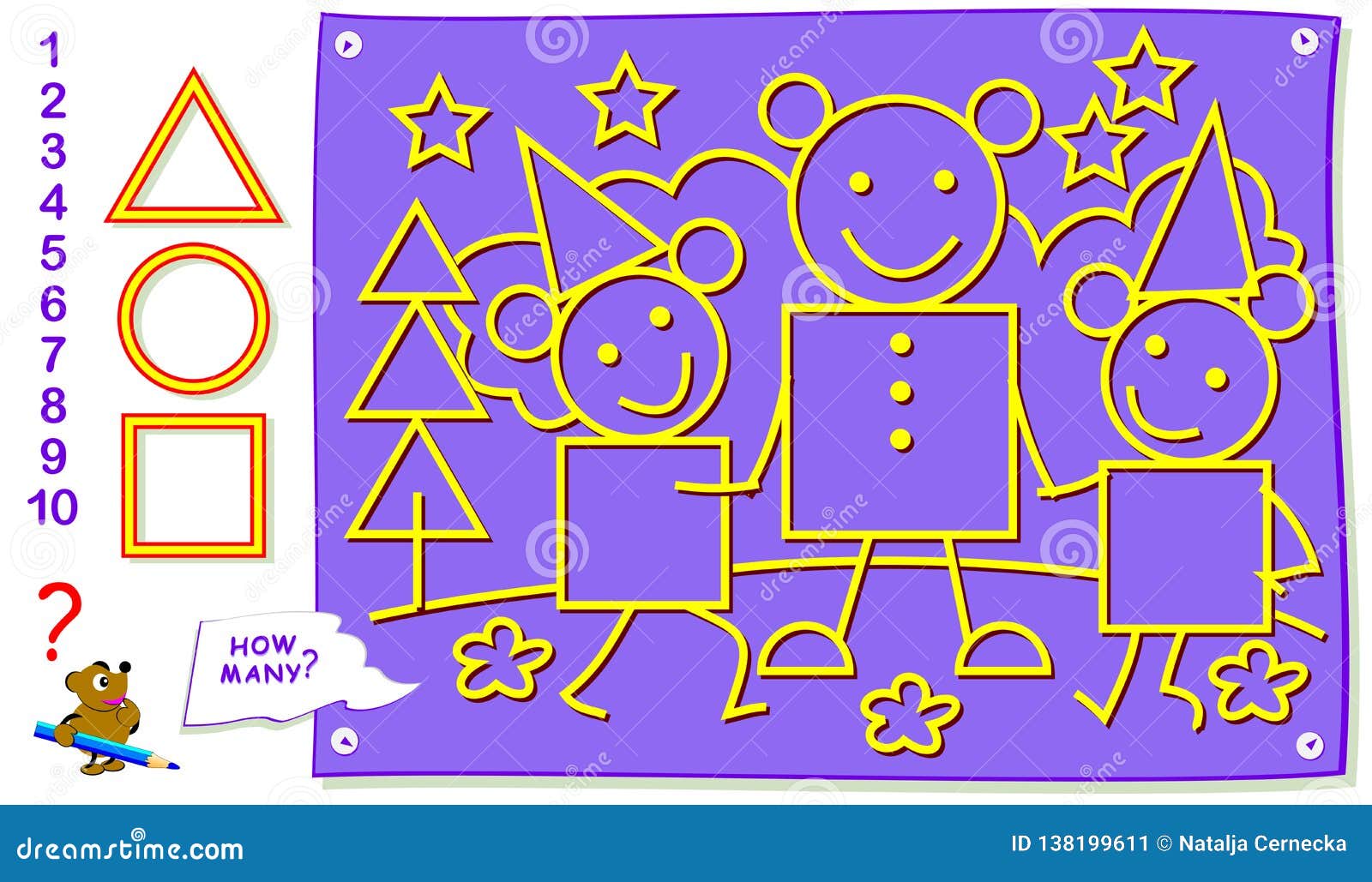 Printable Educational Page for Kids. How Many Each Geometric Figures ...