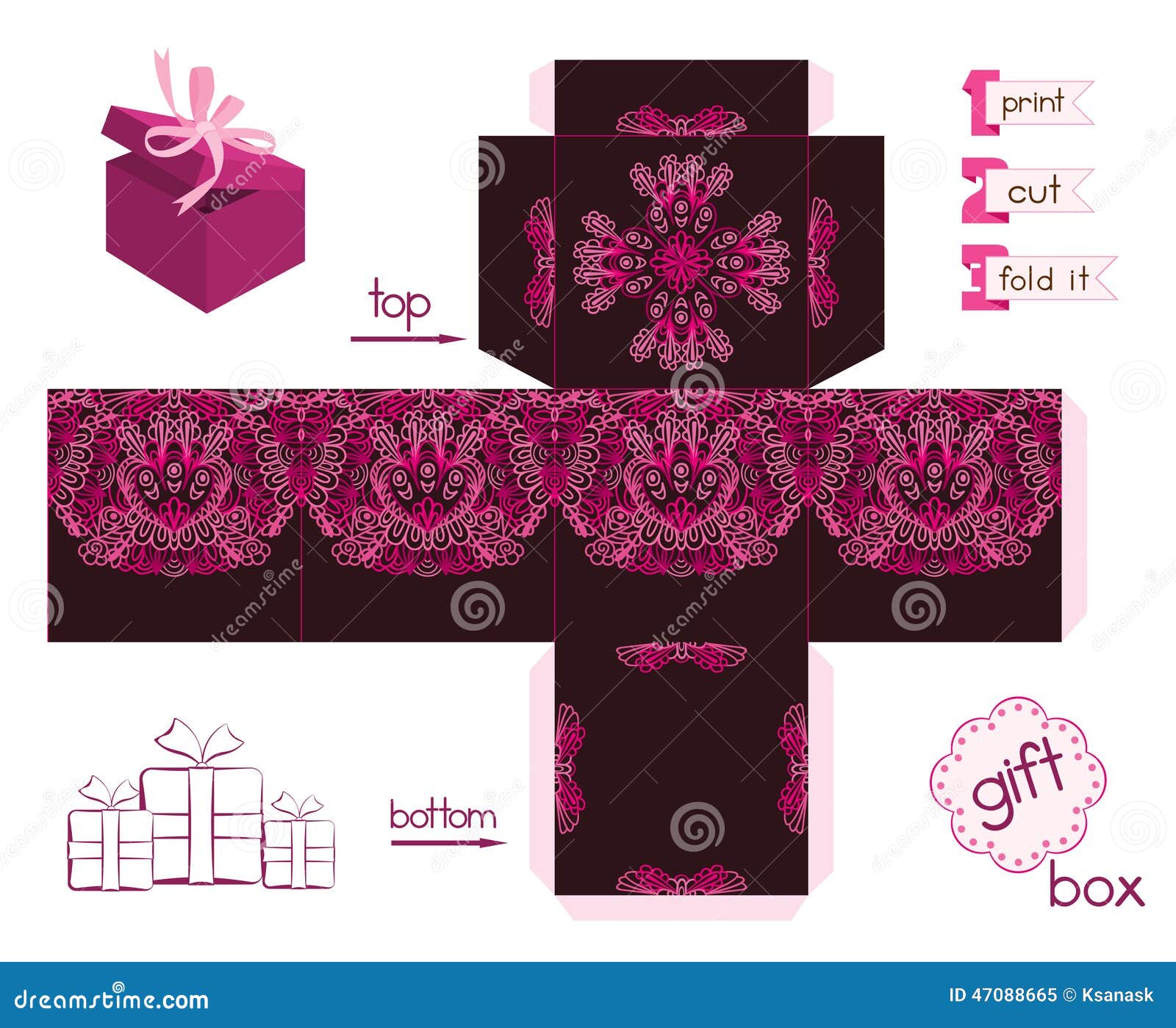 Printable Gift Box with Abstract Lacy Pattern Stock Vector ...
