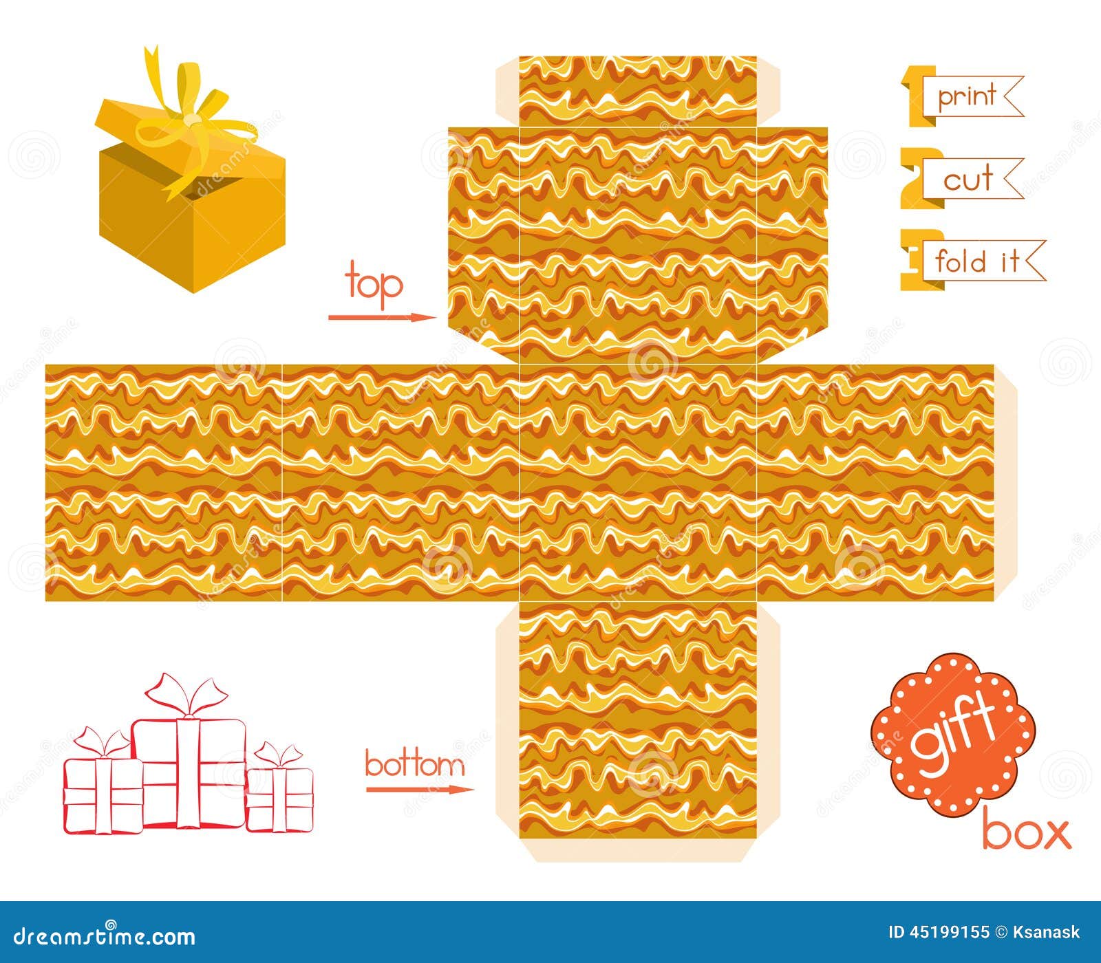Printable Gift Box with Abstract Wavy Pattern Stock Vector ...
