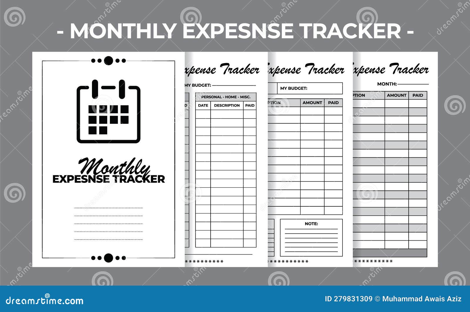 Printable KDP Monthly Expense Tracker Book Vector Design Template Stock ...