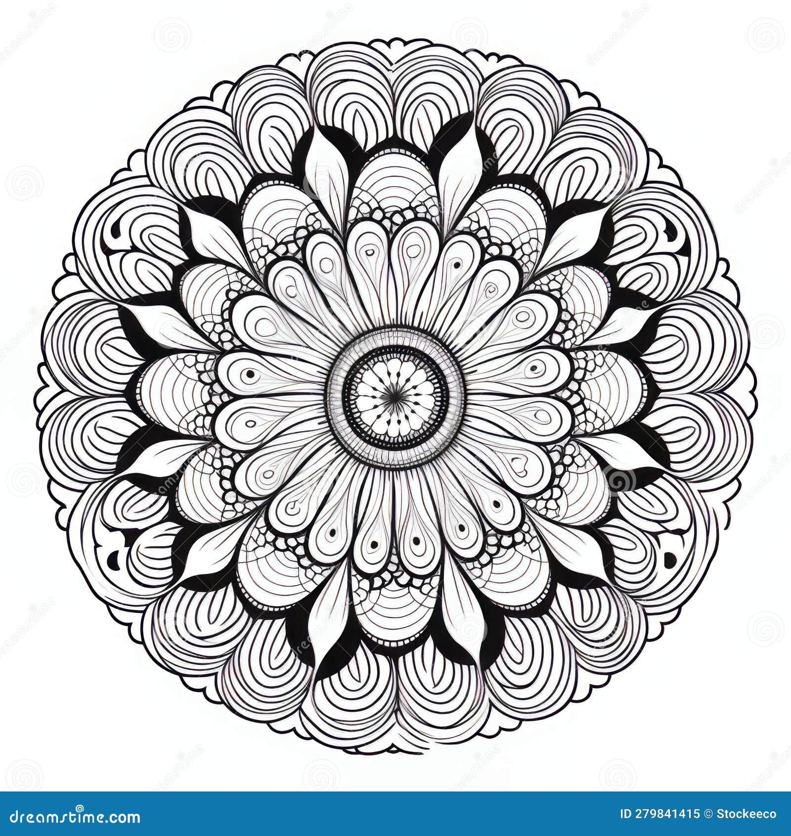 Intricate Hand-colored Circle with Fanciful Design Stock Illustration ...