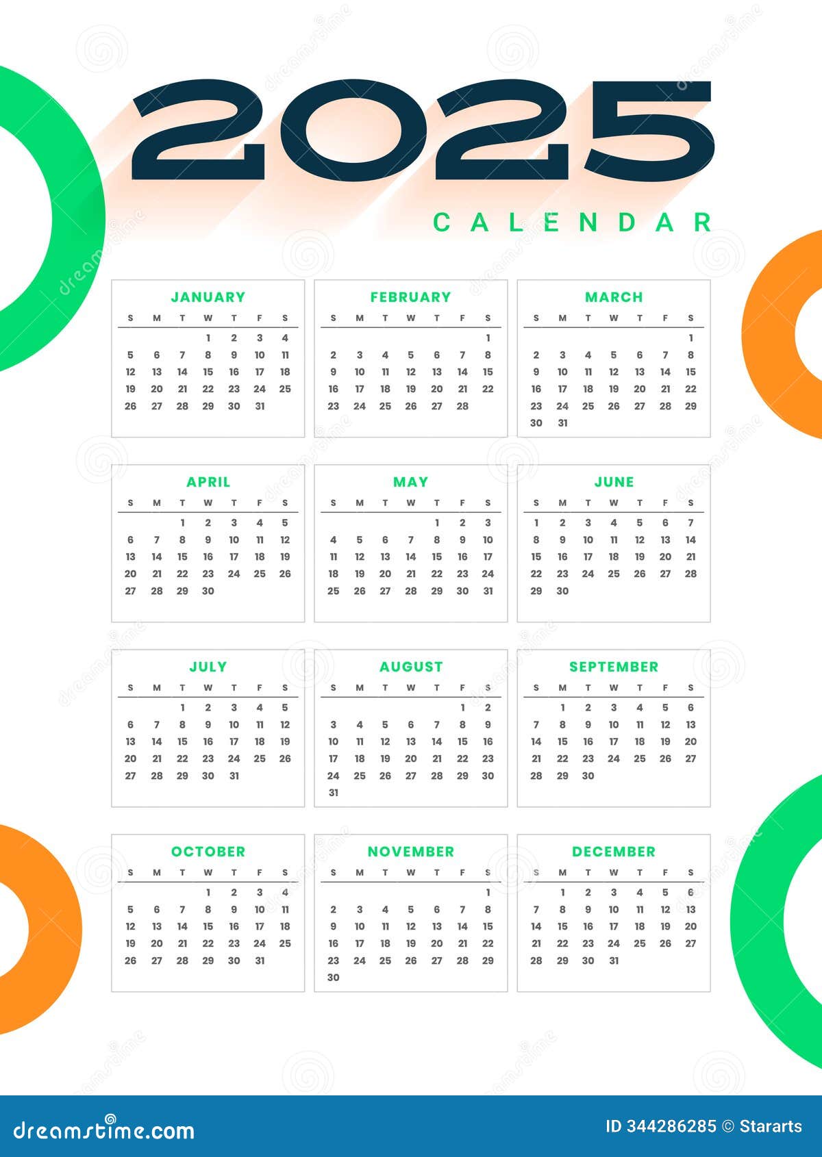 Printable 2025 Monthly Calendar Template in Modern Style Stock ...
