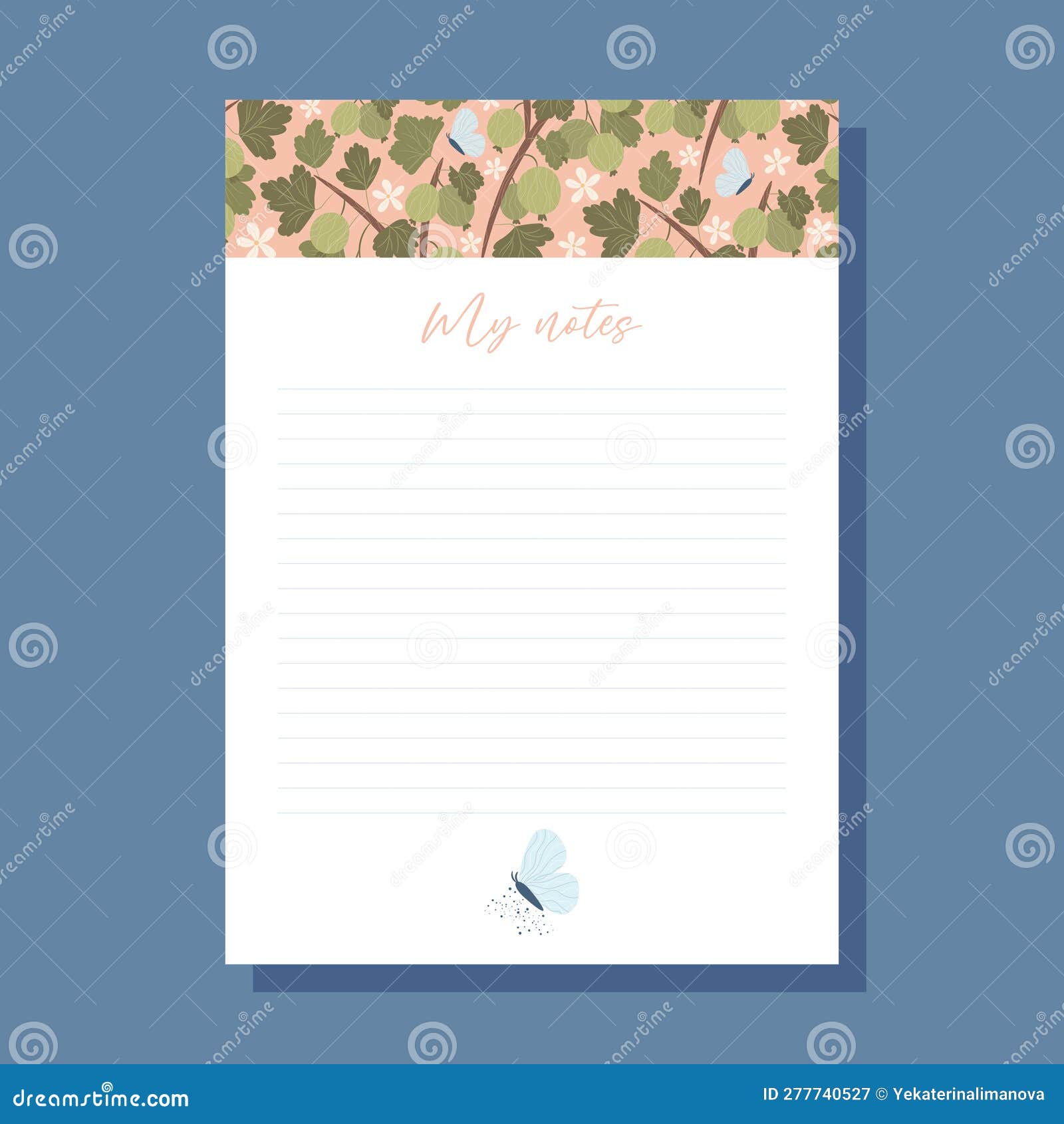 Printable Notes Concept with Green Gooseberry Plant Illustration Stock ...
