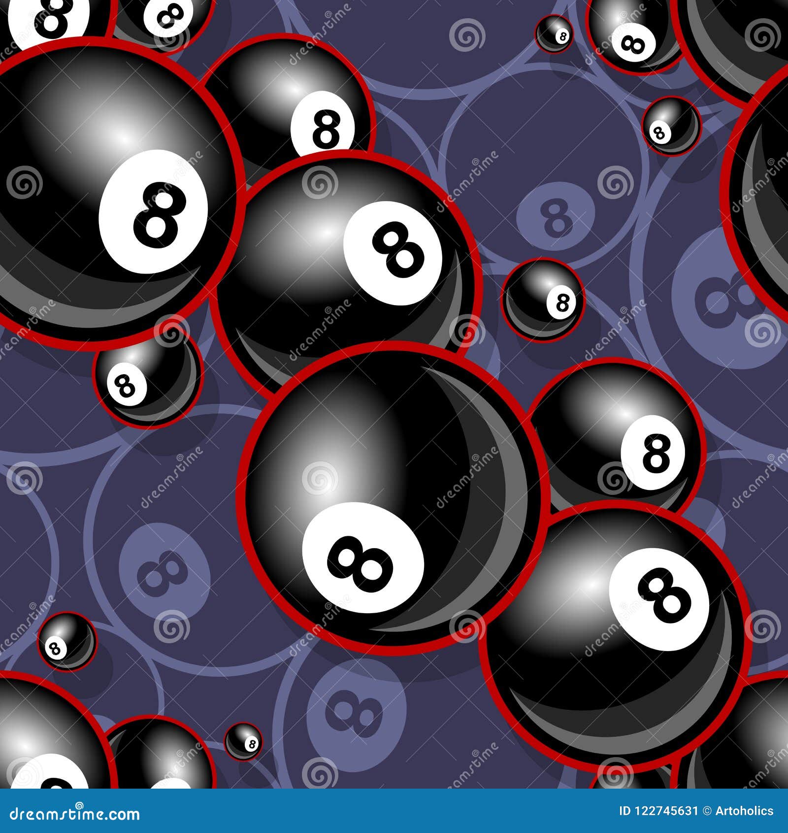 Seamless Digital Pattern with Billiards Pool Snooker 8 Ball Icon. Stock ...