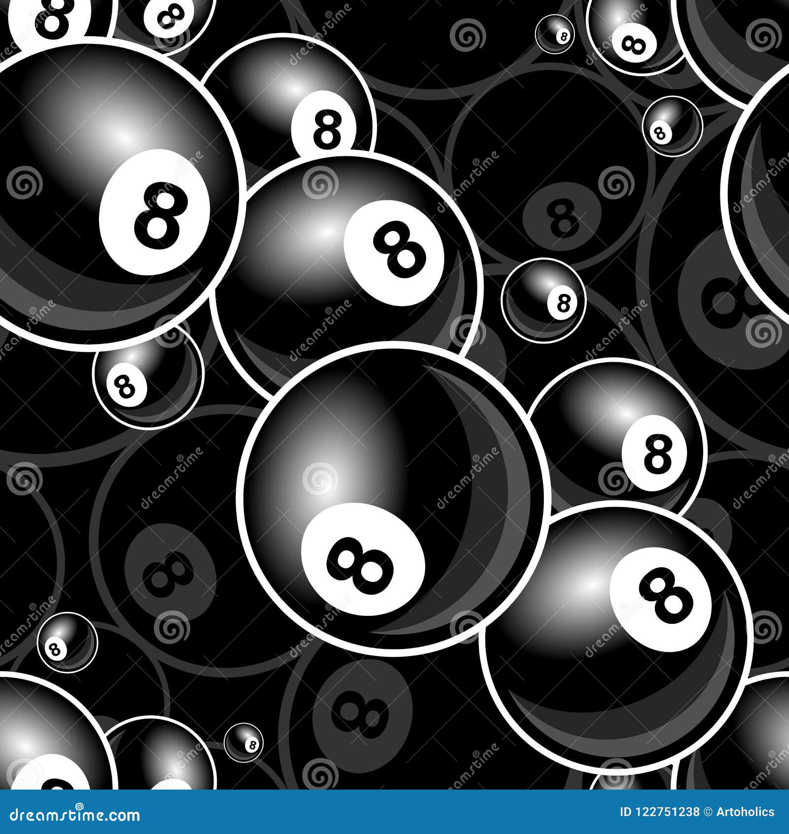 Seamless Digital Pattern with Billiards Pool Snooker 8 Ball Icon. Stock ...