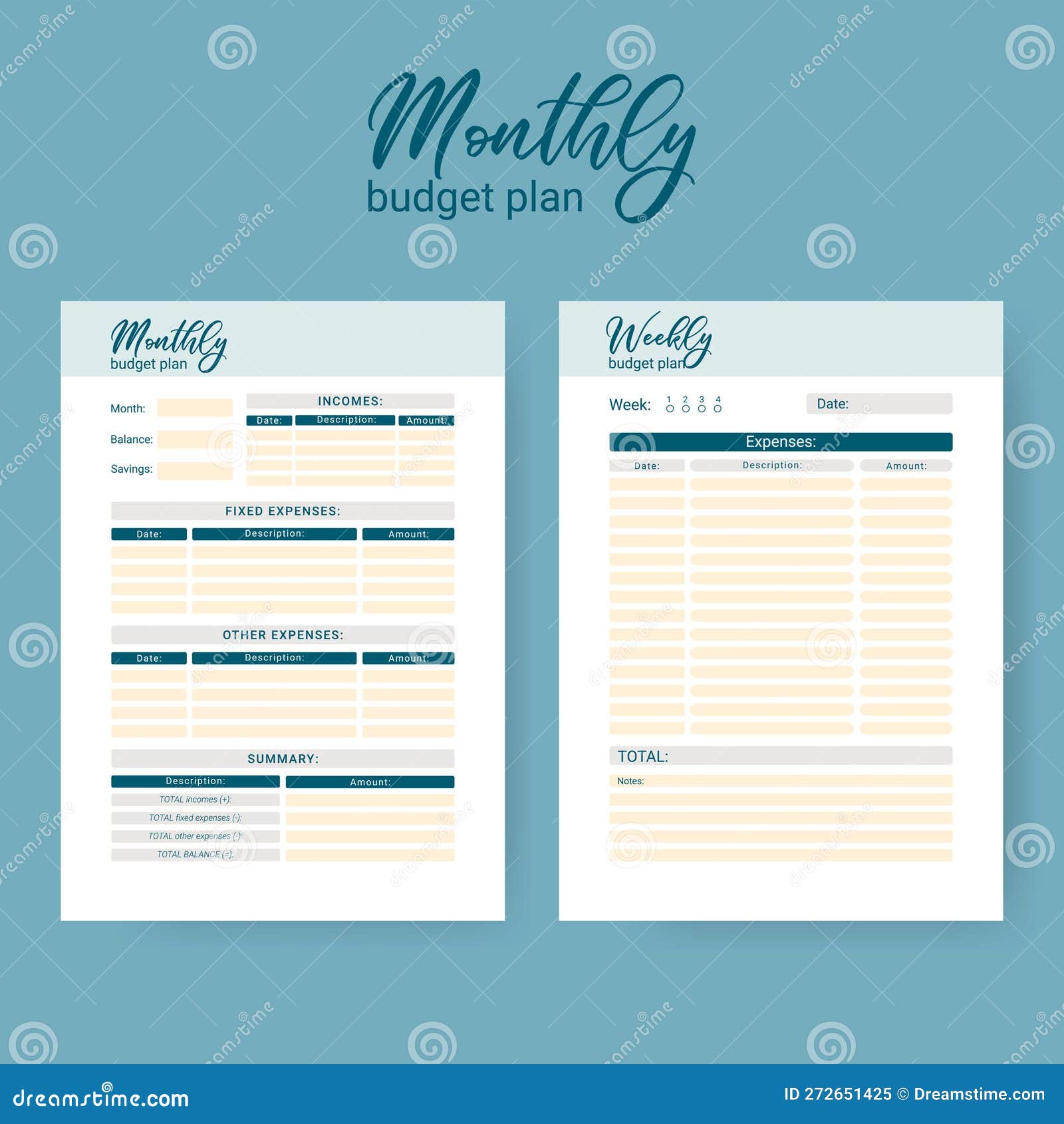 Printable Personal Monthly Budget Planner, Vector Illustration. Stock ...