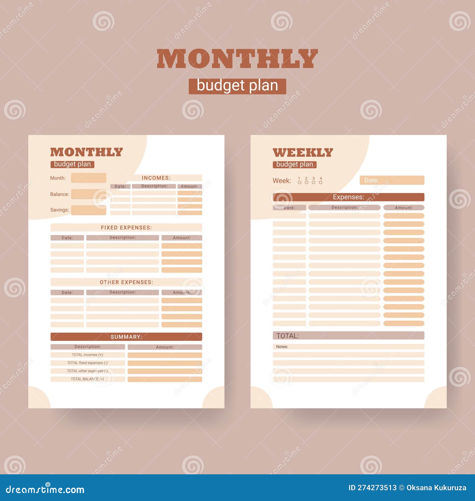 Printable Personal Monthly Budget Planner, Vector Illustration. Stock ...