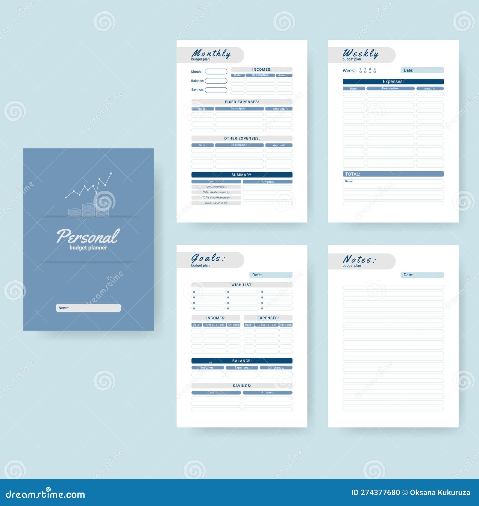 Printable Personal Monthly Budget Planner, Vector Illustration. Stock ...