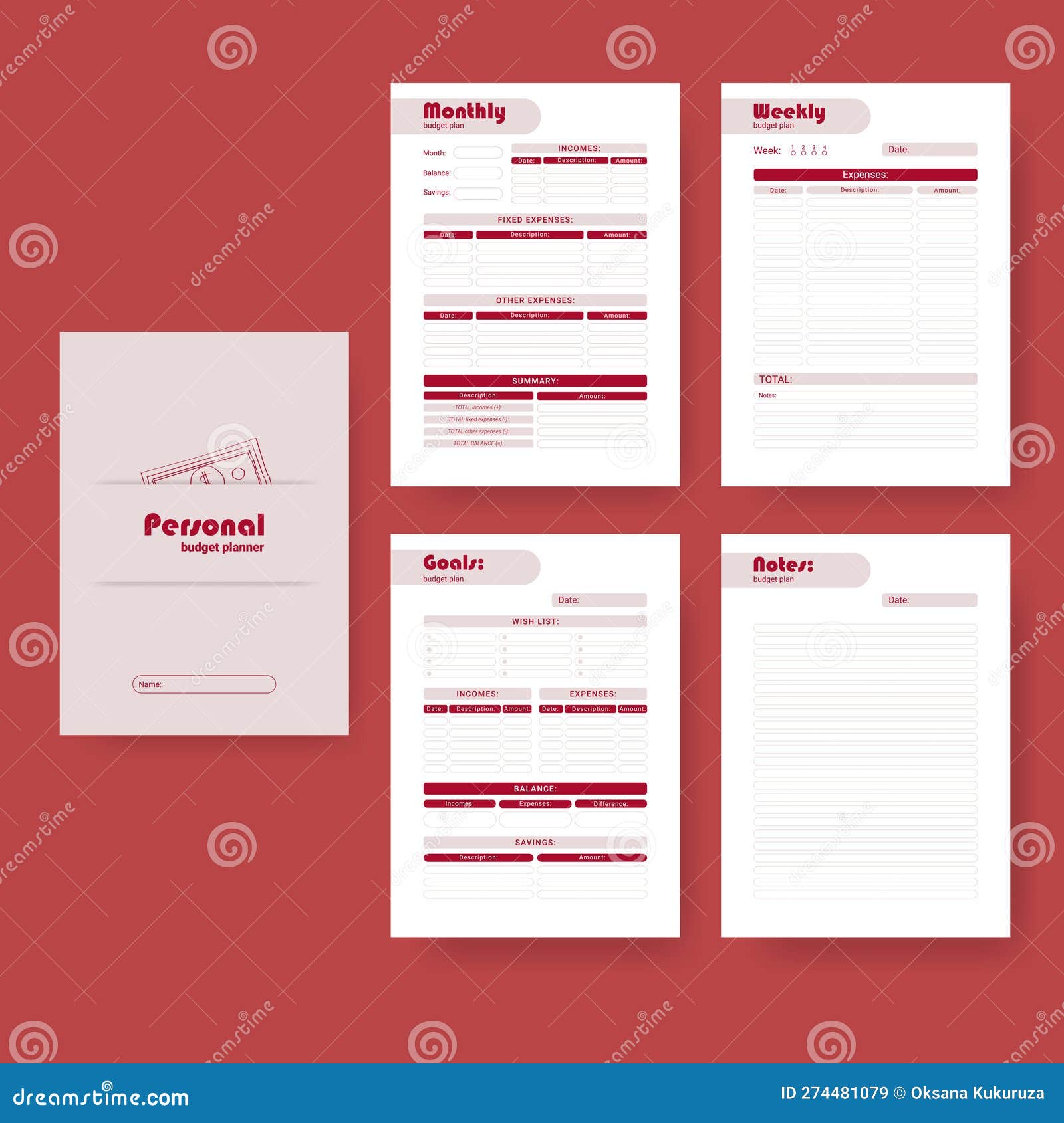 Printable Personal Monthly Budget Planner, Vector Illustration ...