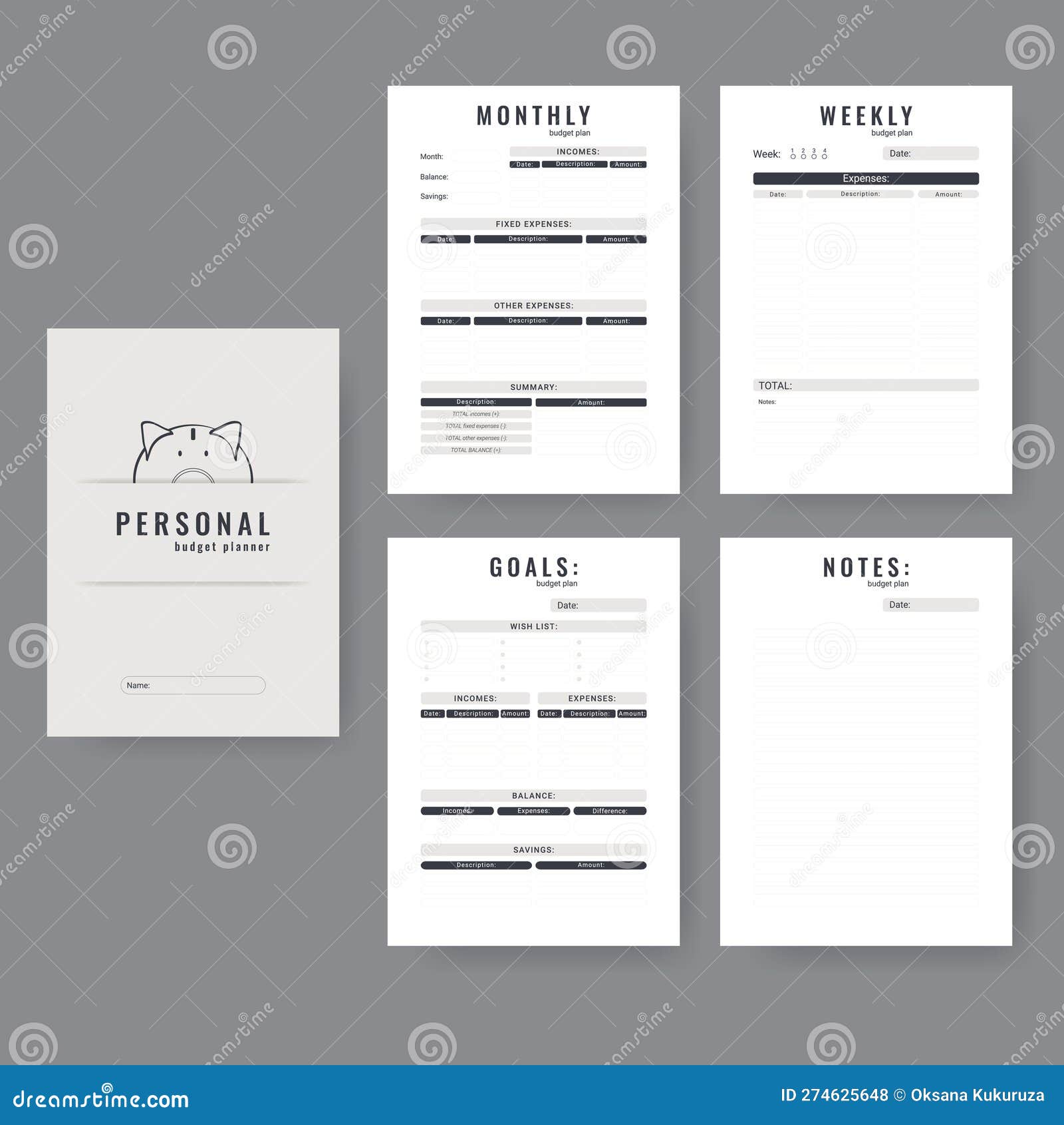 Printable Personal Monthly Budget Planner, Vector Illustration ...