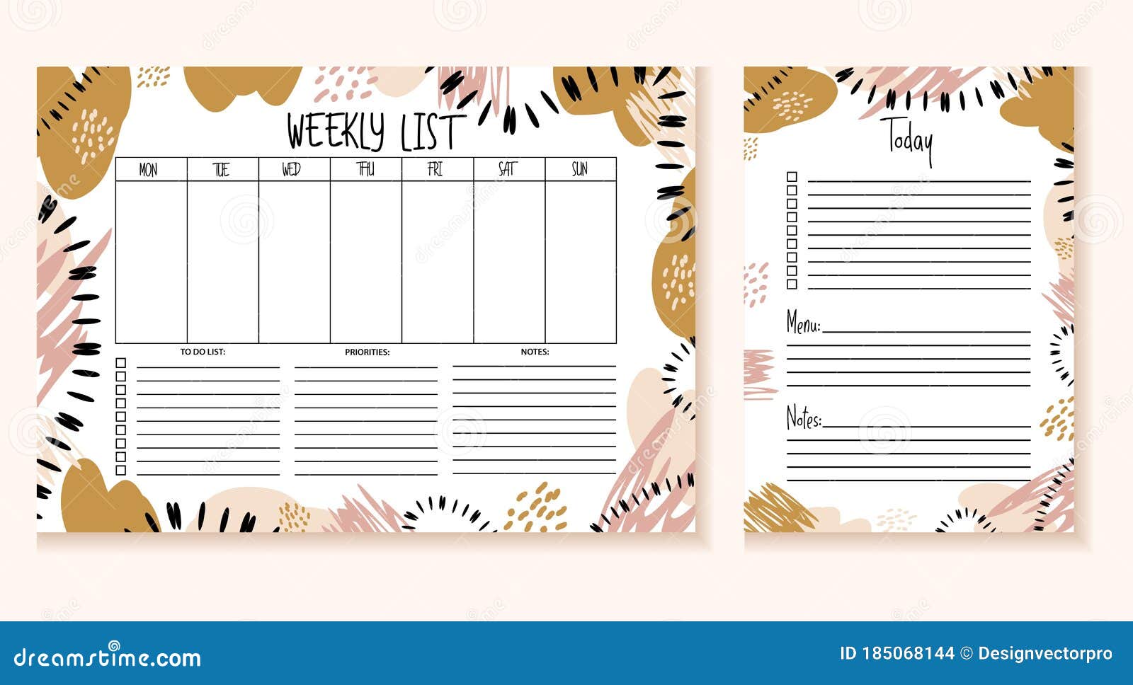 Printable Planner Design Template Weekly List Stock Vector ...