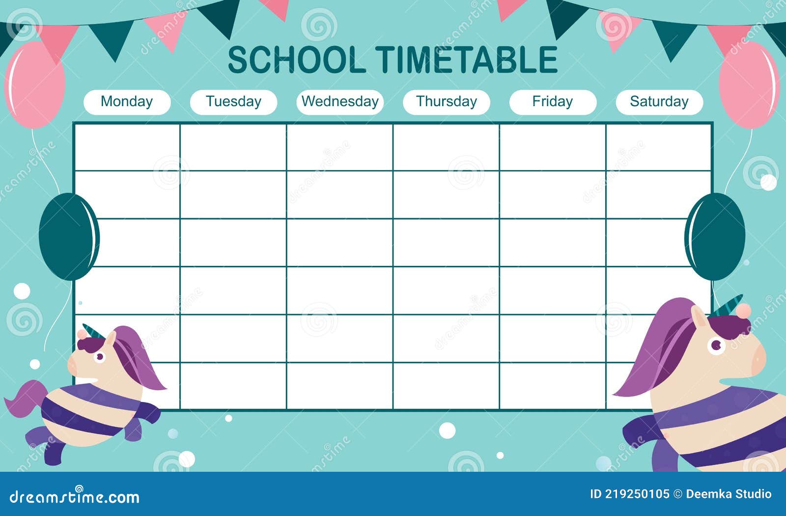 Kids School Planner Grafis. School Timetable For Student Cartoon Vector ...