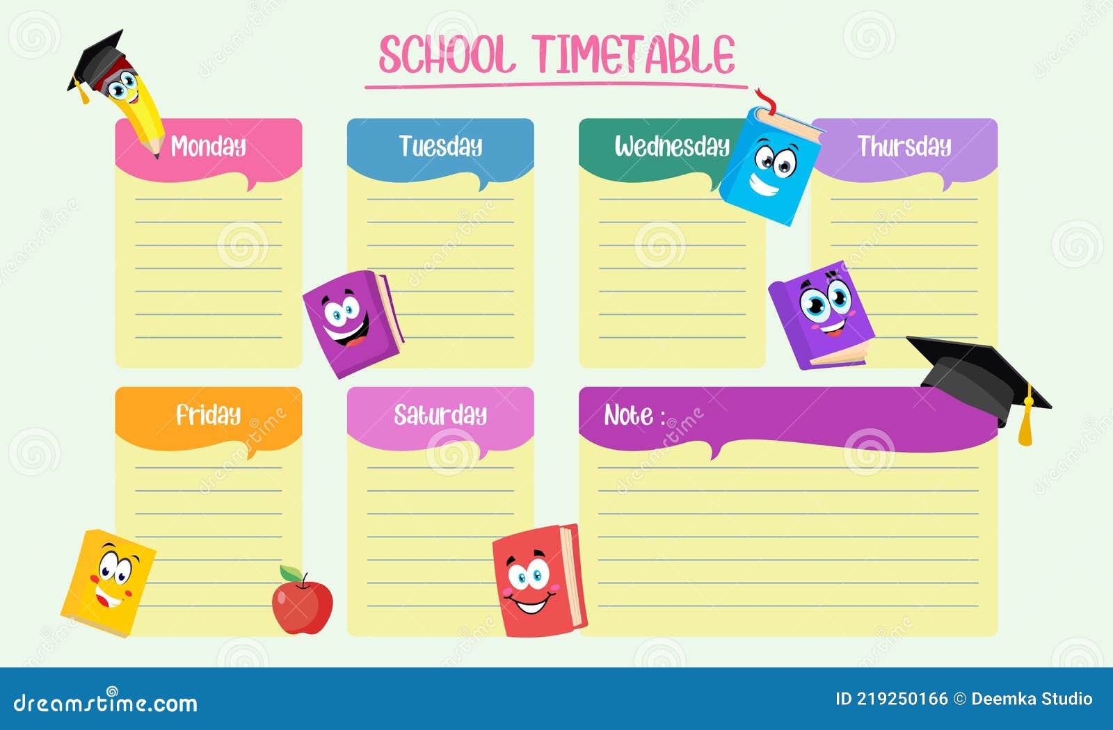 Kids School Planner Grafis. School Timetable for Student Stock Vector ...