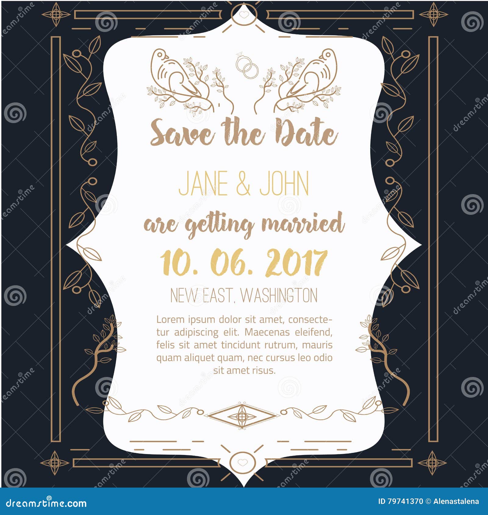 Printable Save the Date with Geometric Gold Frame in Linear Style ...