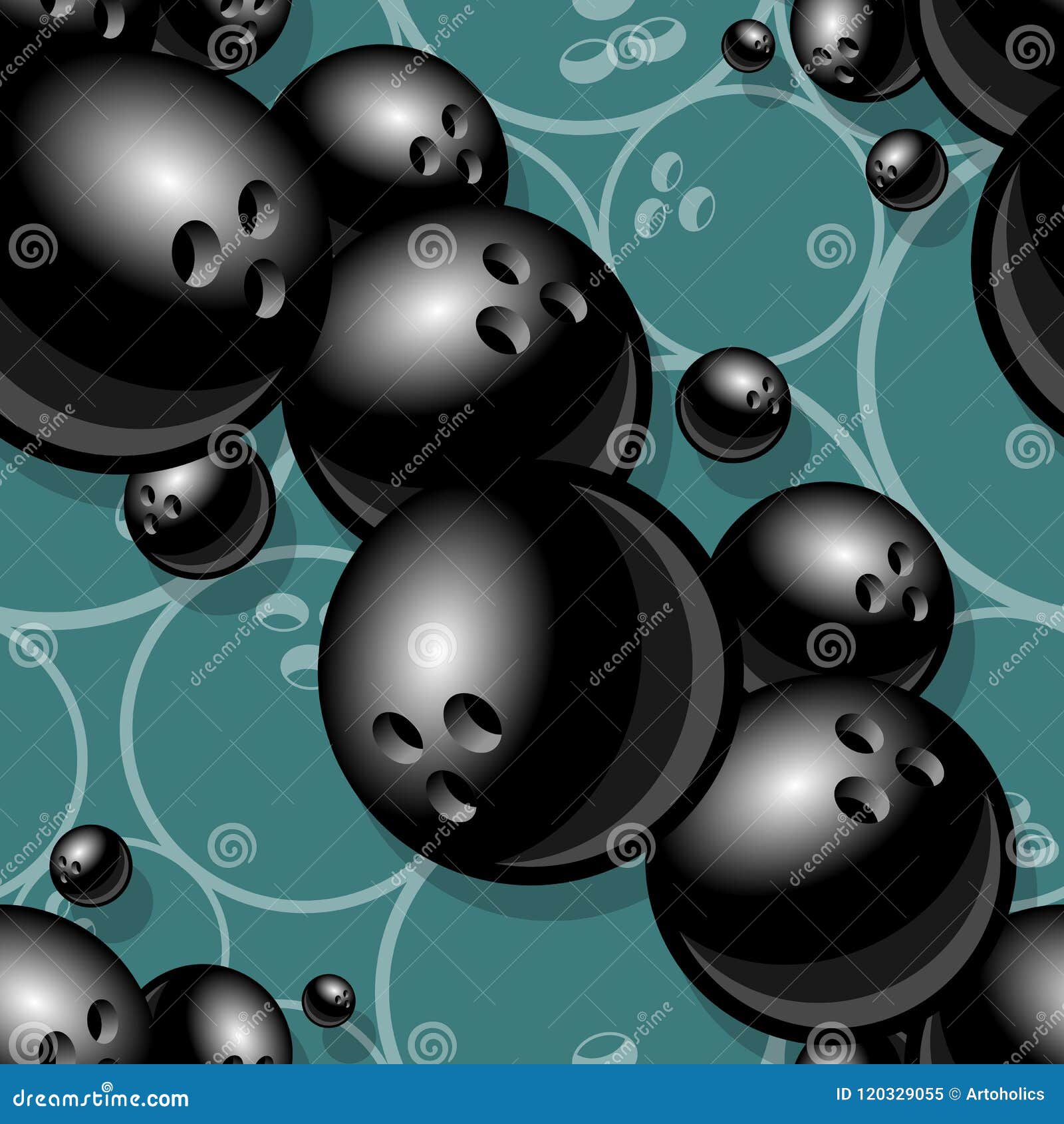 Printable Seamless Vector Pattern with Bowling Ball Graphic. Stock ...