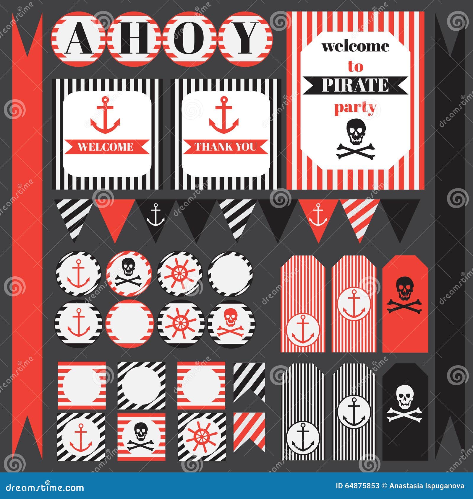 Printable Set of Vintage Pirate Party Elements. Stock Illustration ...