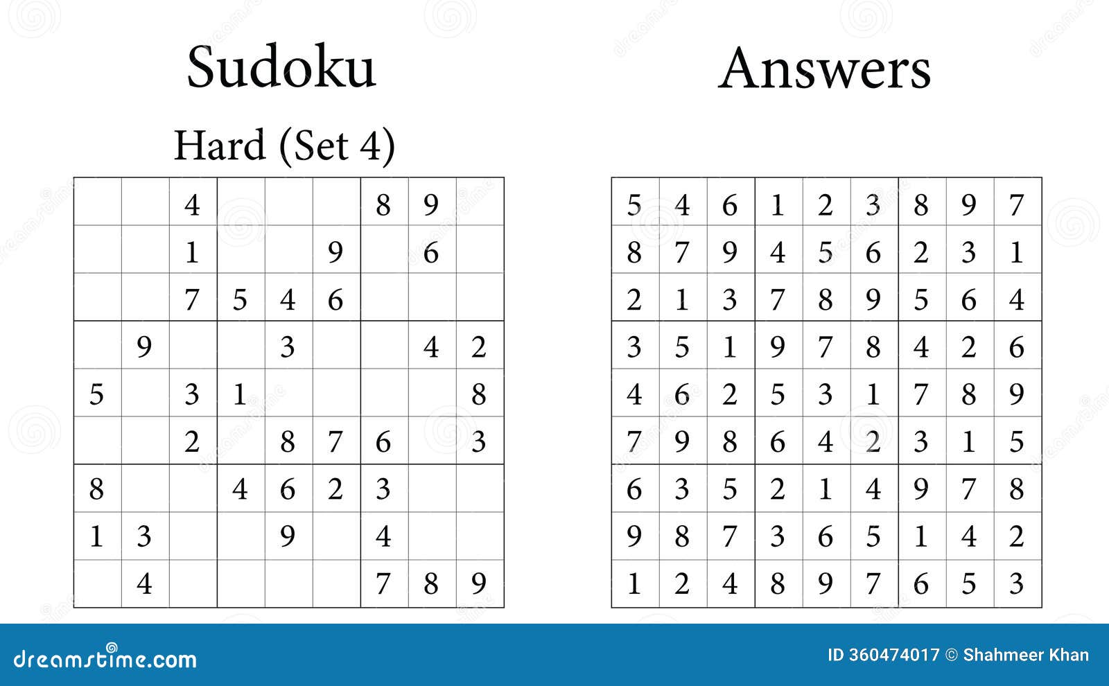 Sudoku Puzzle 9x9 Set 4 Hard with Answers, Fun Brain-Training Game for ...