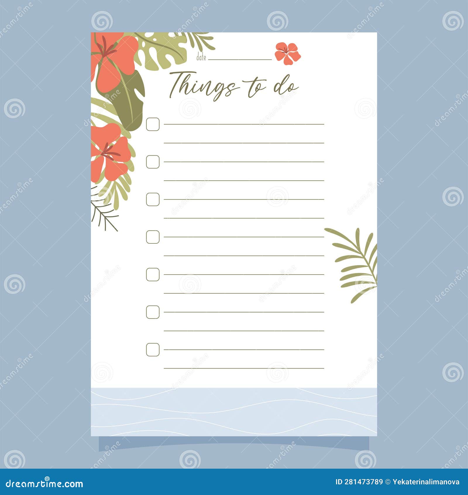 Printable To-do List Concept, with Tropical Exotic Background. Vector ...