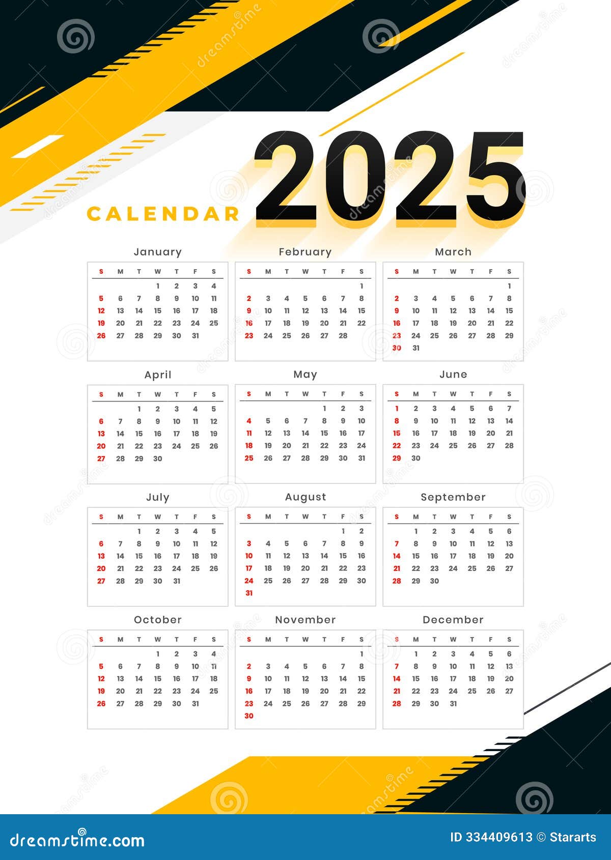 Printable 2025 Wall Calendar Layout Organize Task or Event Stock ...