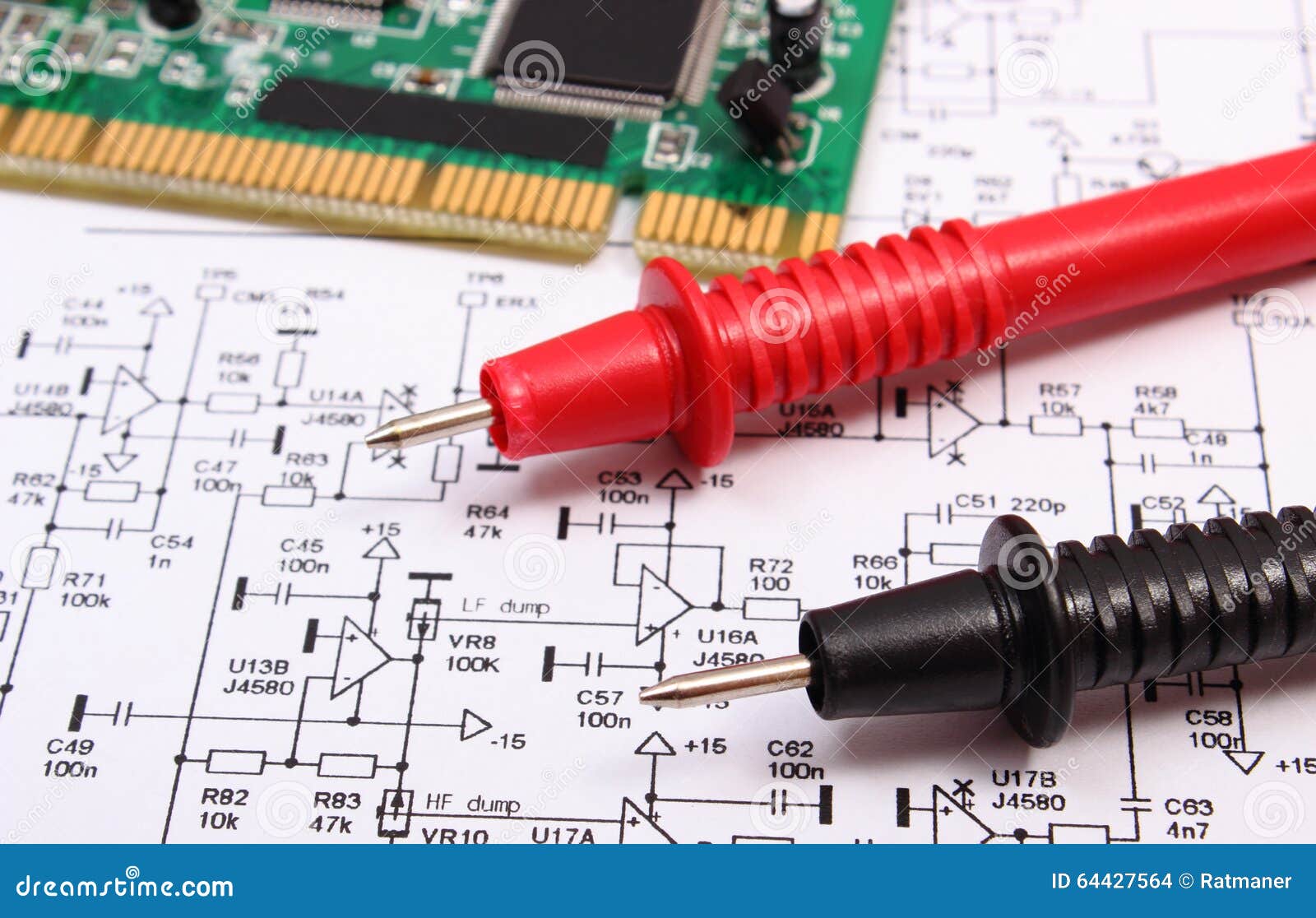 Printed Circuit Board and Cable of Multimeter on Diagram of Electronics ...