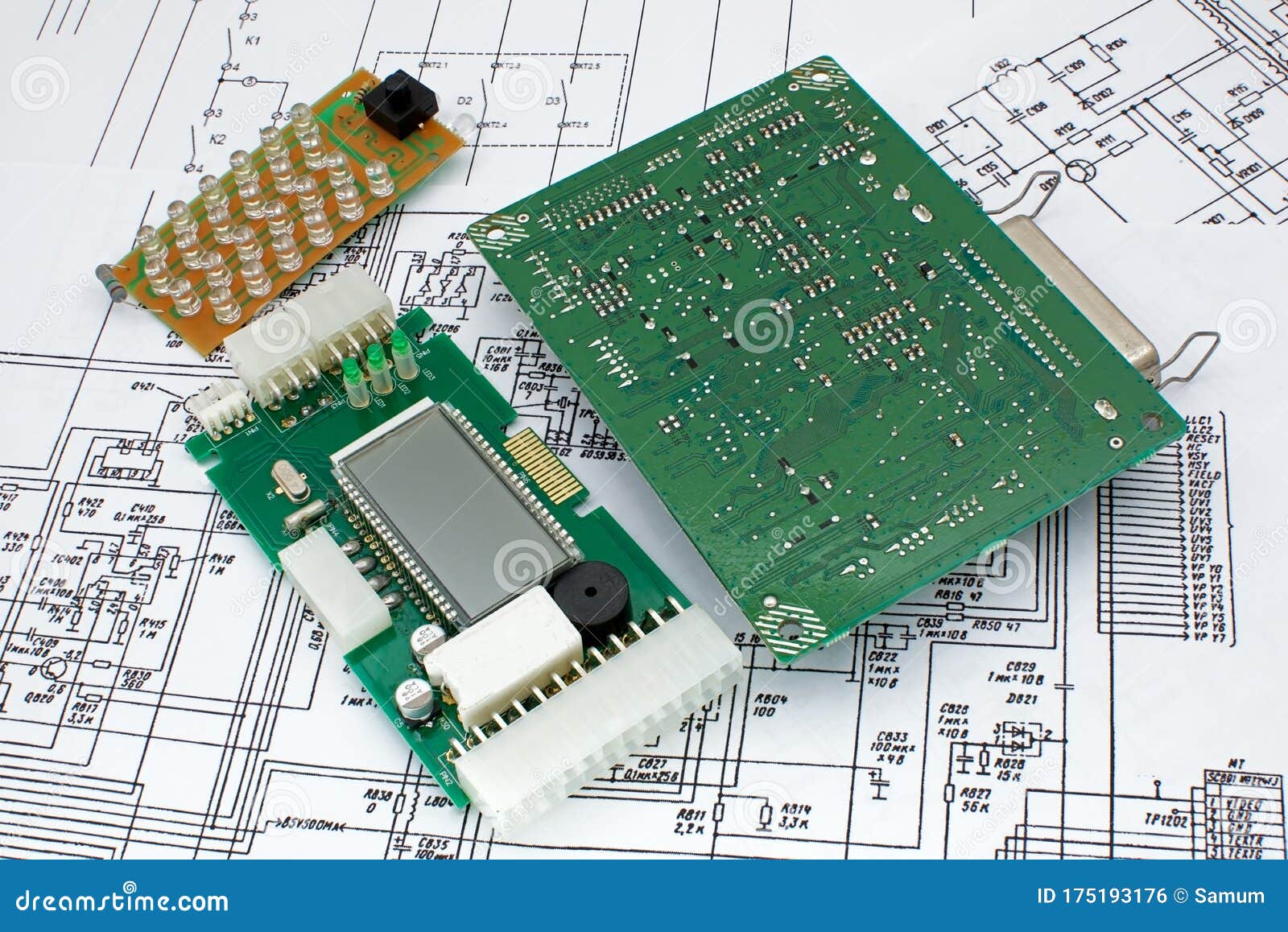 Printed Circuit Board with Electronic Chips and Electronic Schem Stock ...