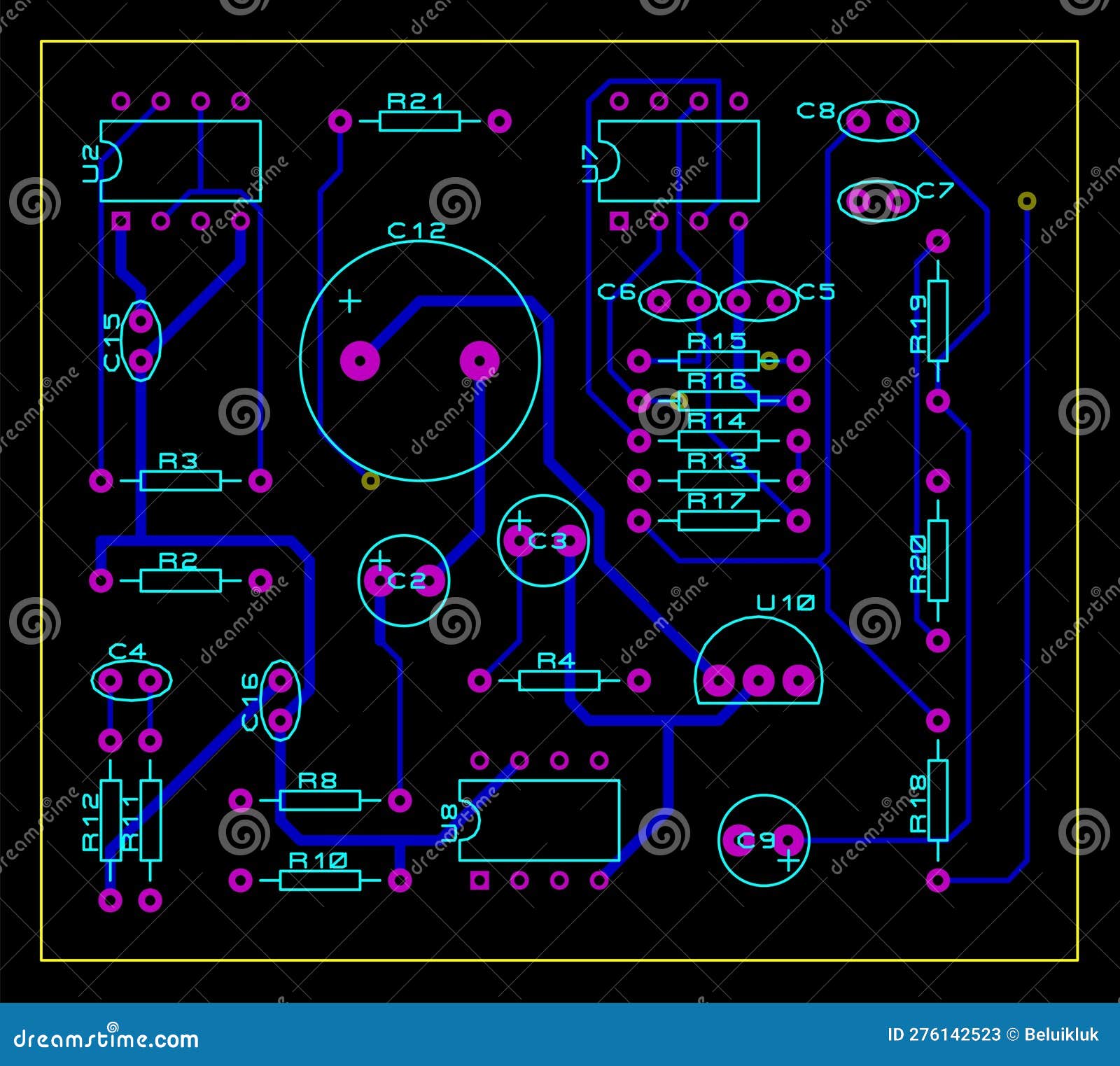 Vector Engineering Drawing Of A Pcb. Bottom Layer. | CartoonDealer.com ...