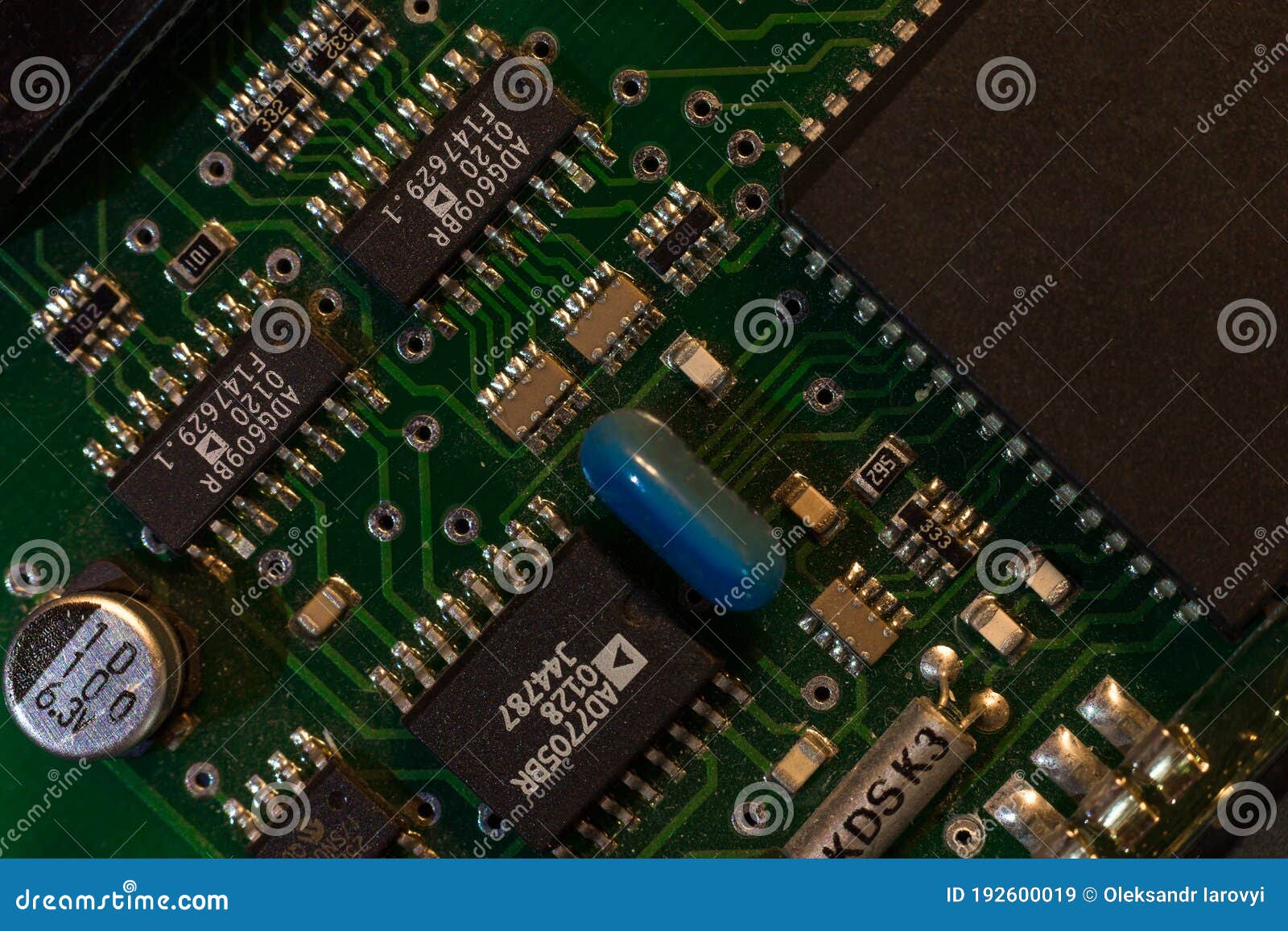 Printed Circuit Board with Many Electrical Components. Technological ...