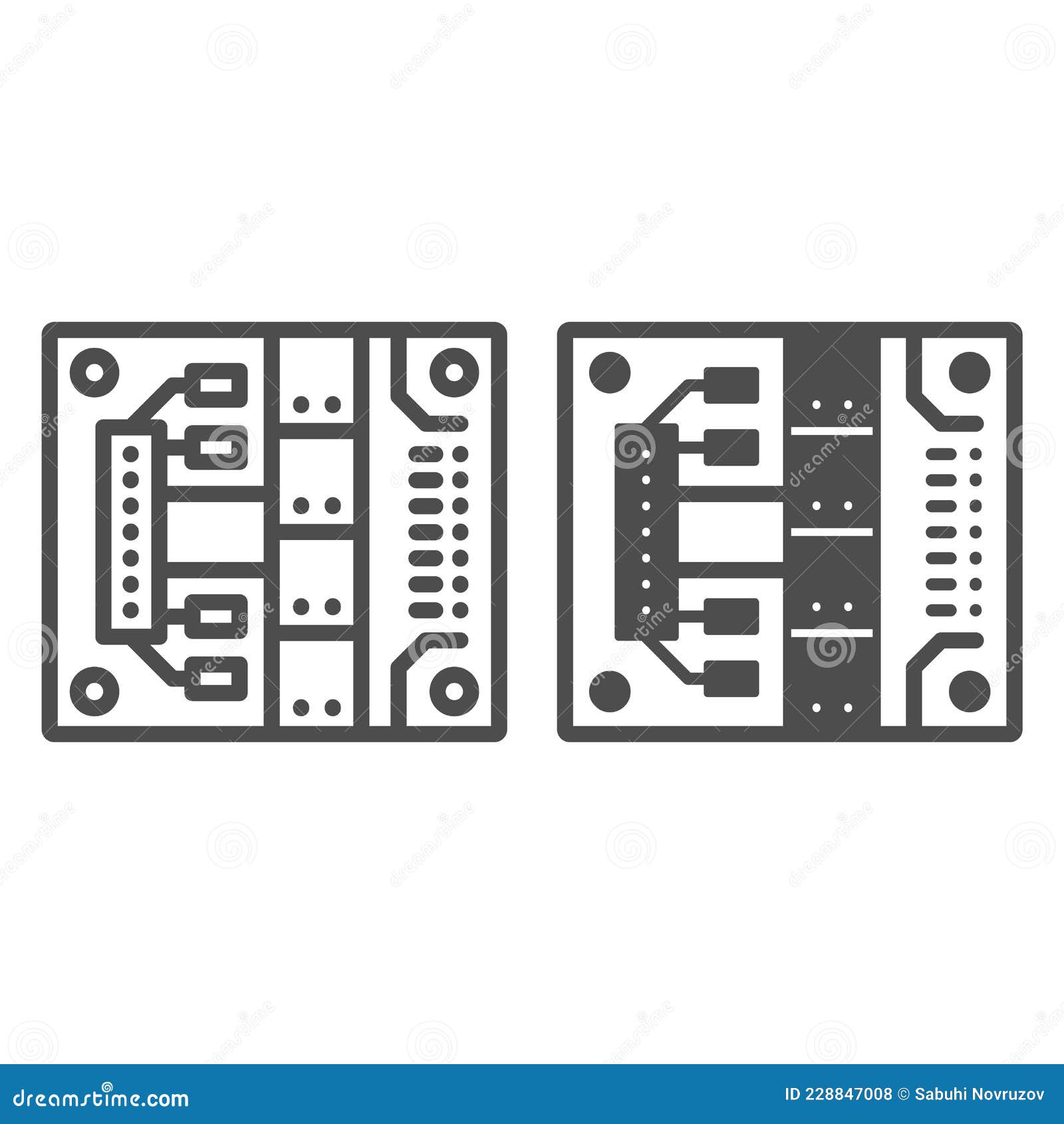 Printed Circuit Board with Mounting Slots Line and Solid Icon ...