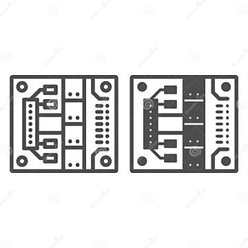 Printed Circuit Board with Mounting Slots Line and Solid Icon ...
