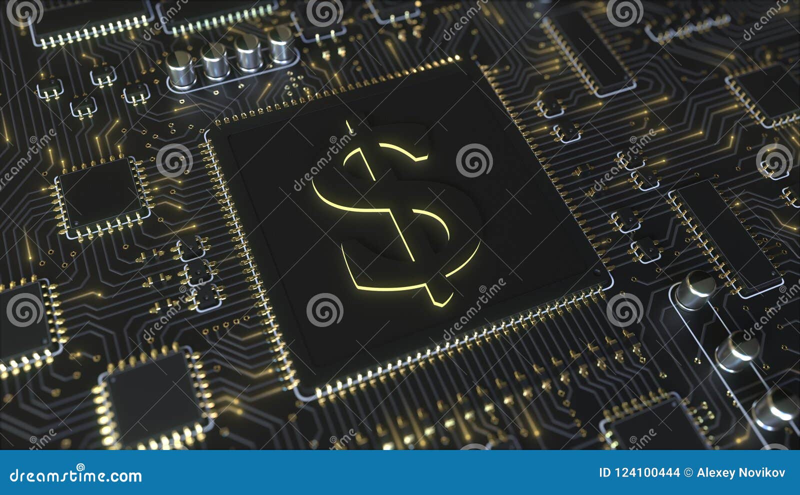 Computer Chip with USD Dollar Sign. 3D Rendering Stock Illustration ...