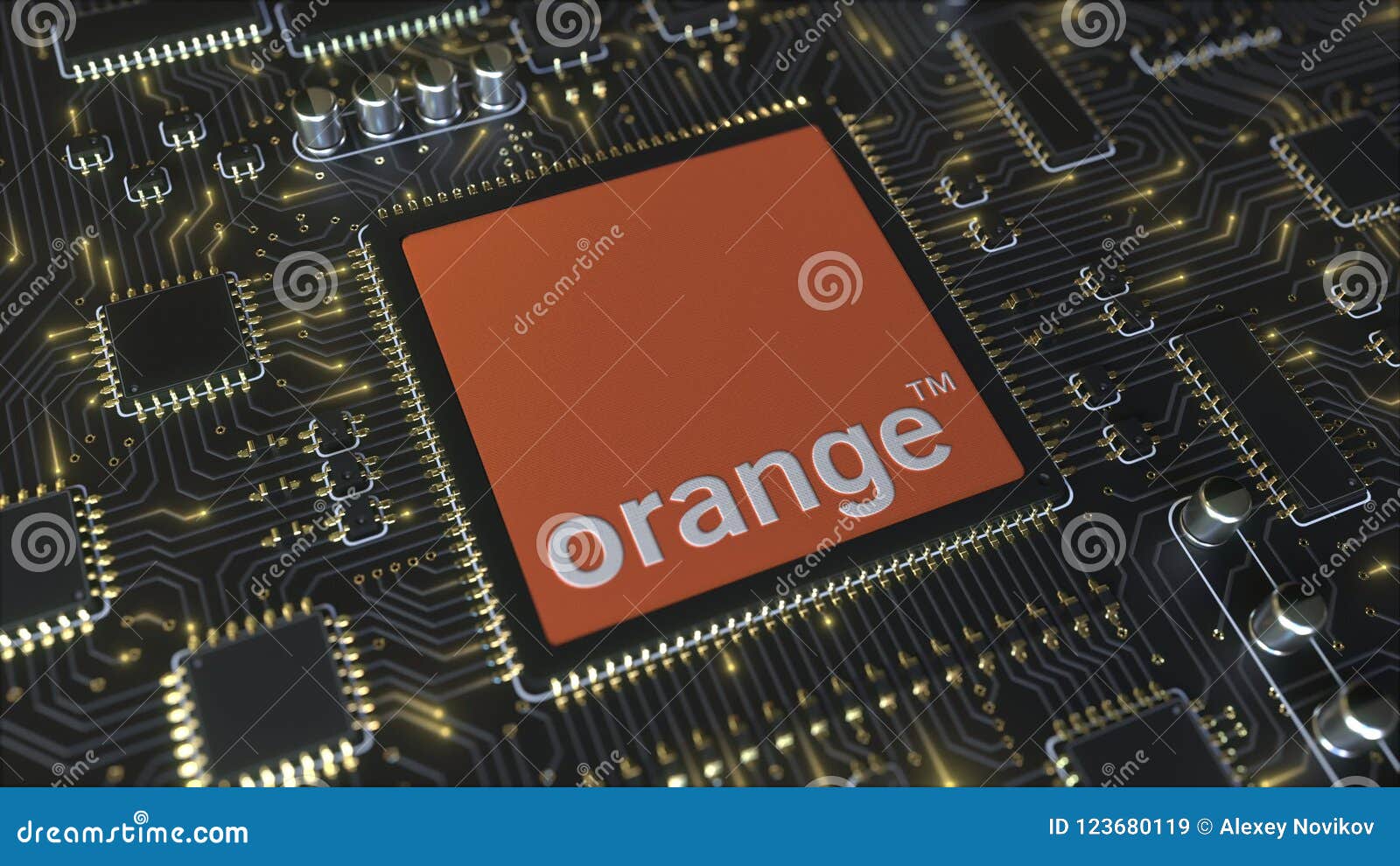 Computer Printed Circuit Board or PCB with Orange S.a. Logo. Conceptual ...