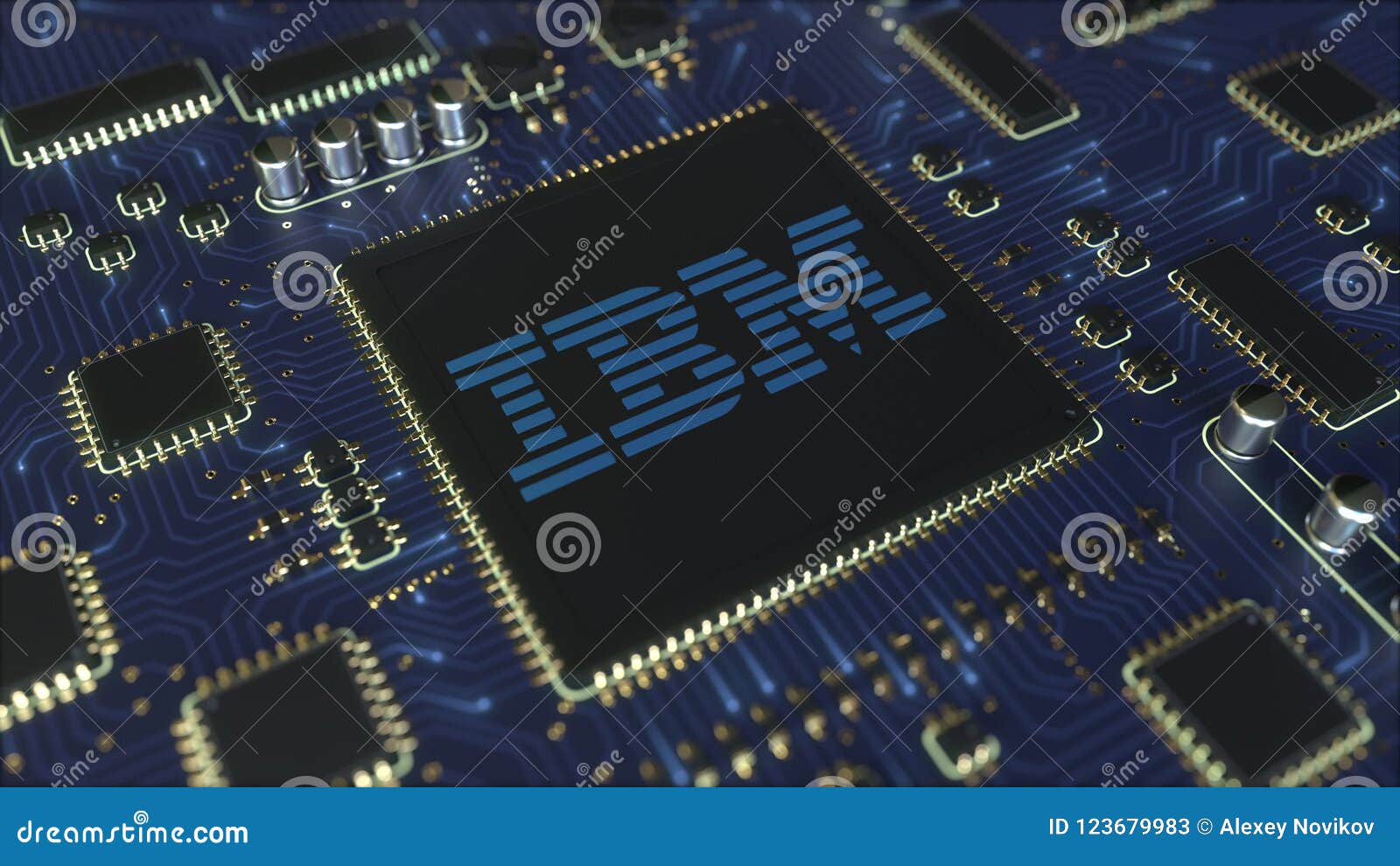 Computer Printed Circuit Board or PCB with IBM Logo. Conceptual ...