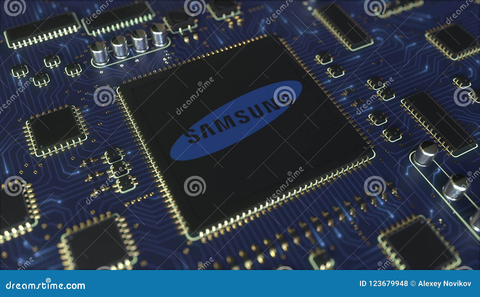 Computer Printed Circuit Board or PCB with Samsung Logo. Conceptual ...