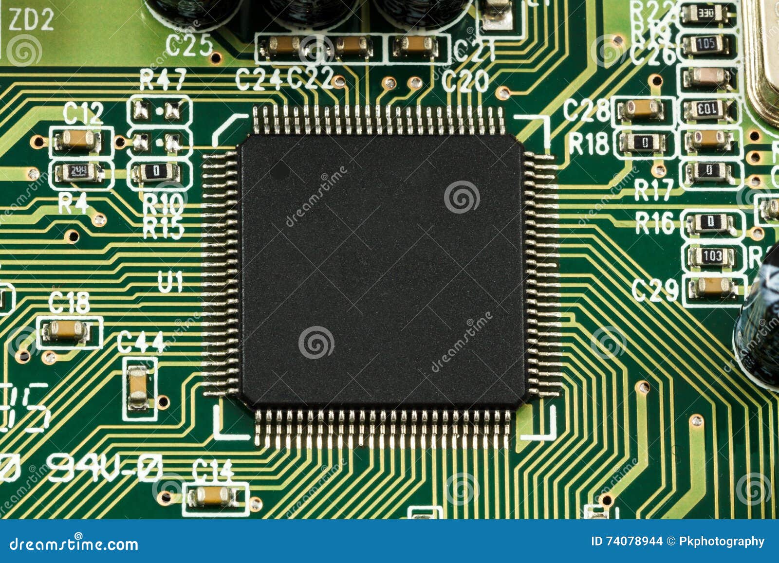 Printed Circuit Board (PCB) with, ICs, Capacitors, and Resistors Stock ...
