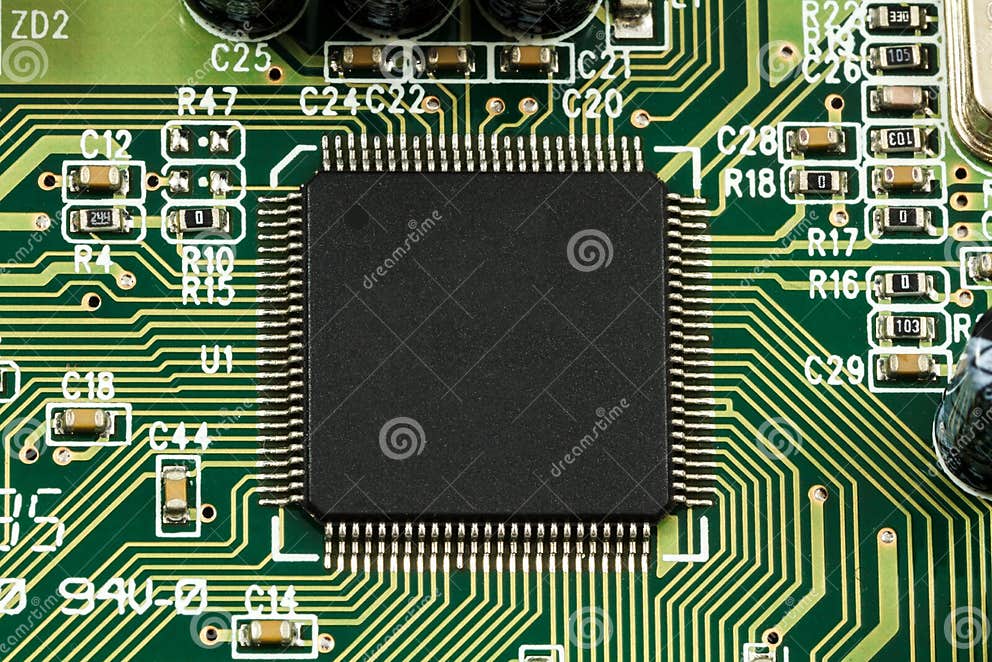 Printed Circuit Board (PCB) with, ICs, Capacitors, and Resistors Stock ...