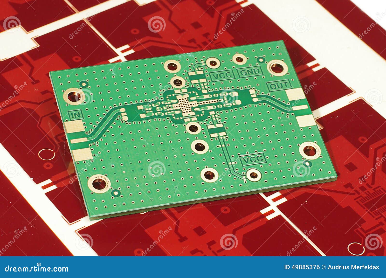 Printed Circuit Board PCB on Red Gerber Mask for Manufacturing Stock ...