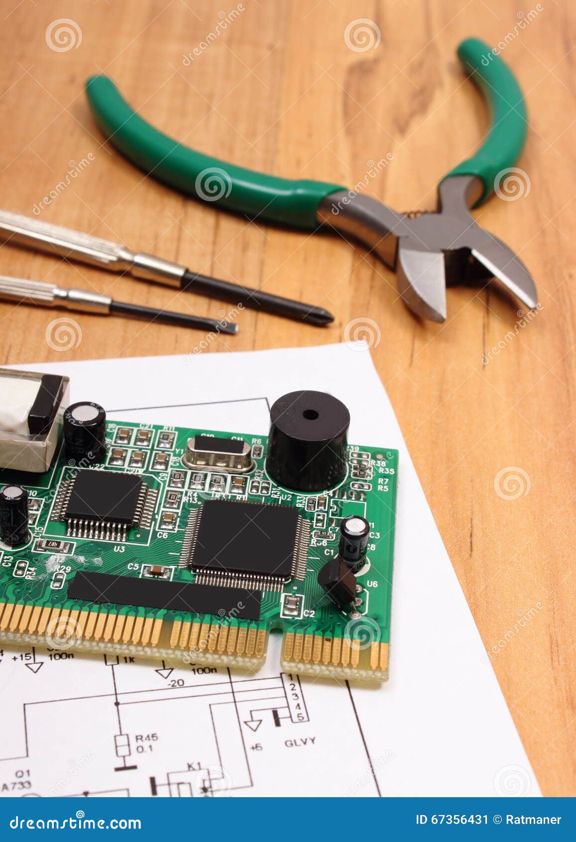 Printed Circuit Board. Precision Tools and Diagram of Electronics ...