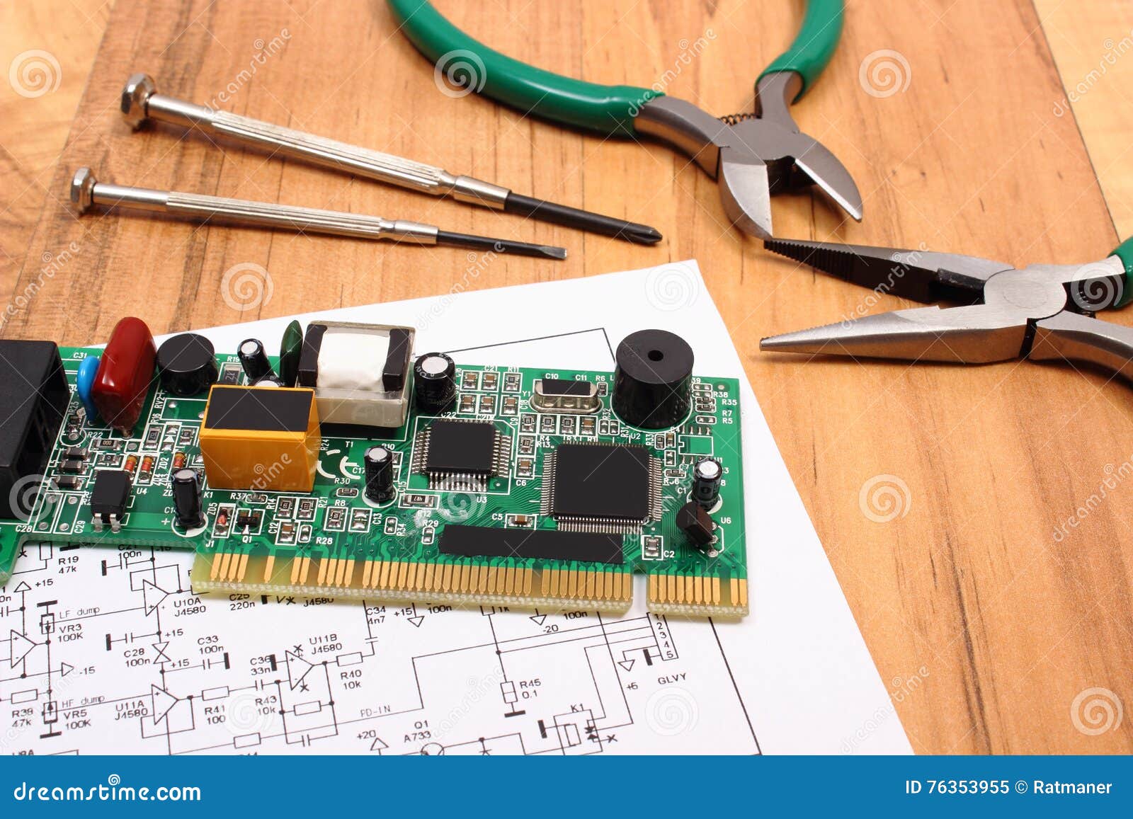 Printed Circuit Board. Precision Tools and Diagram of Electronics ...